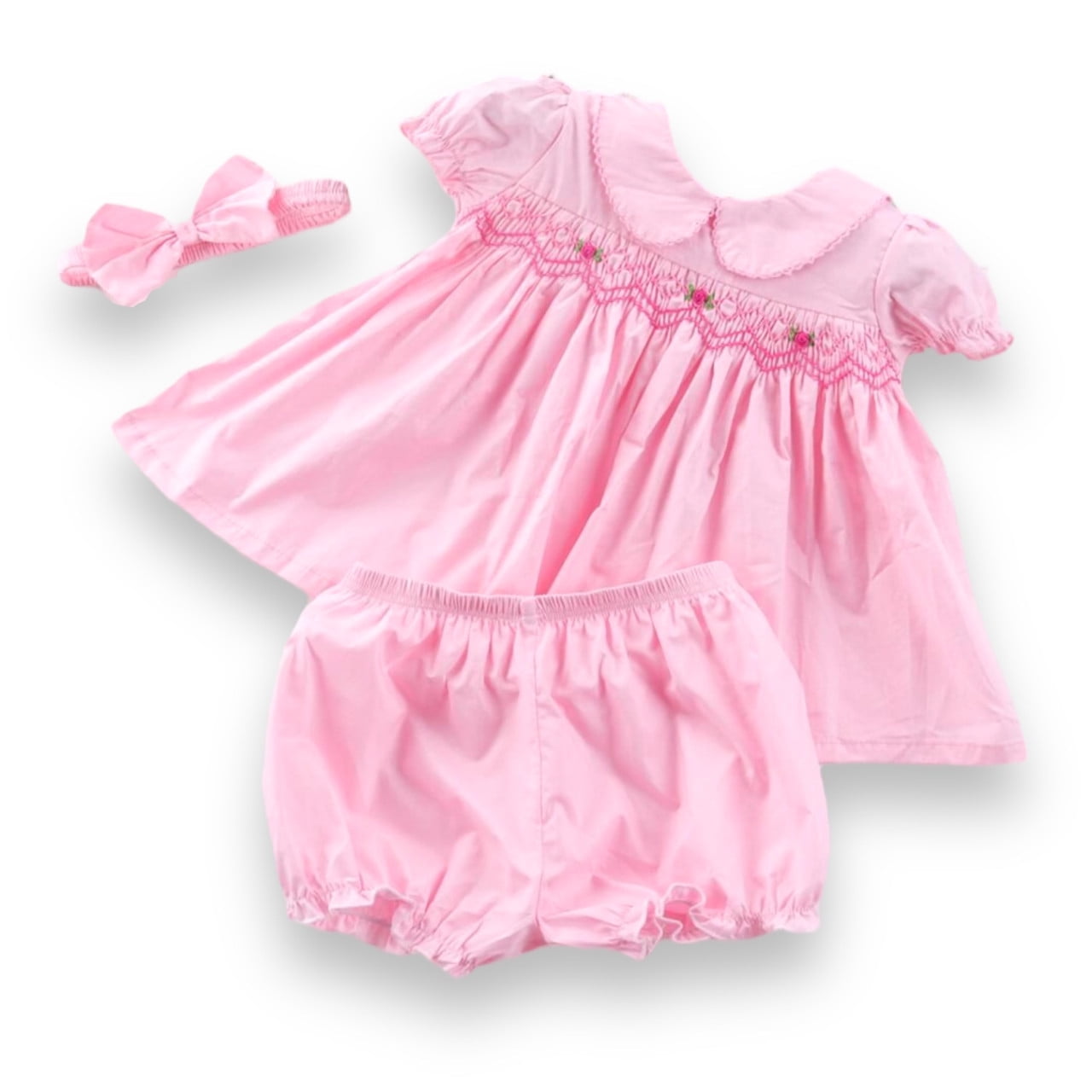 Baby Toddler Girls Pink Smocked Dress with Headband - Walmart.com