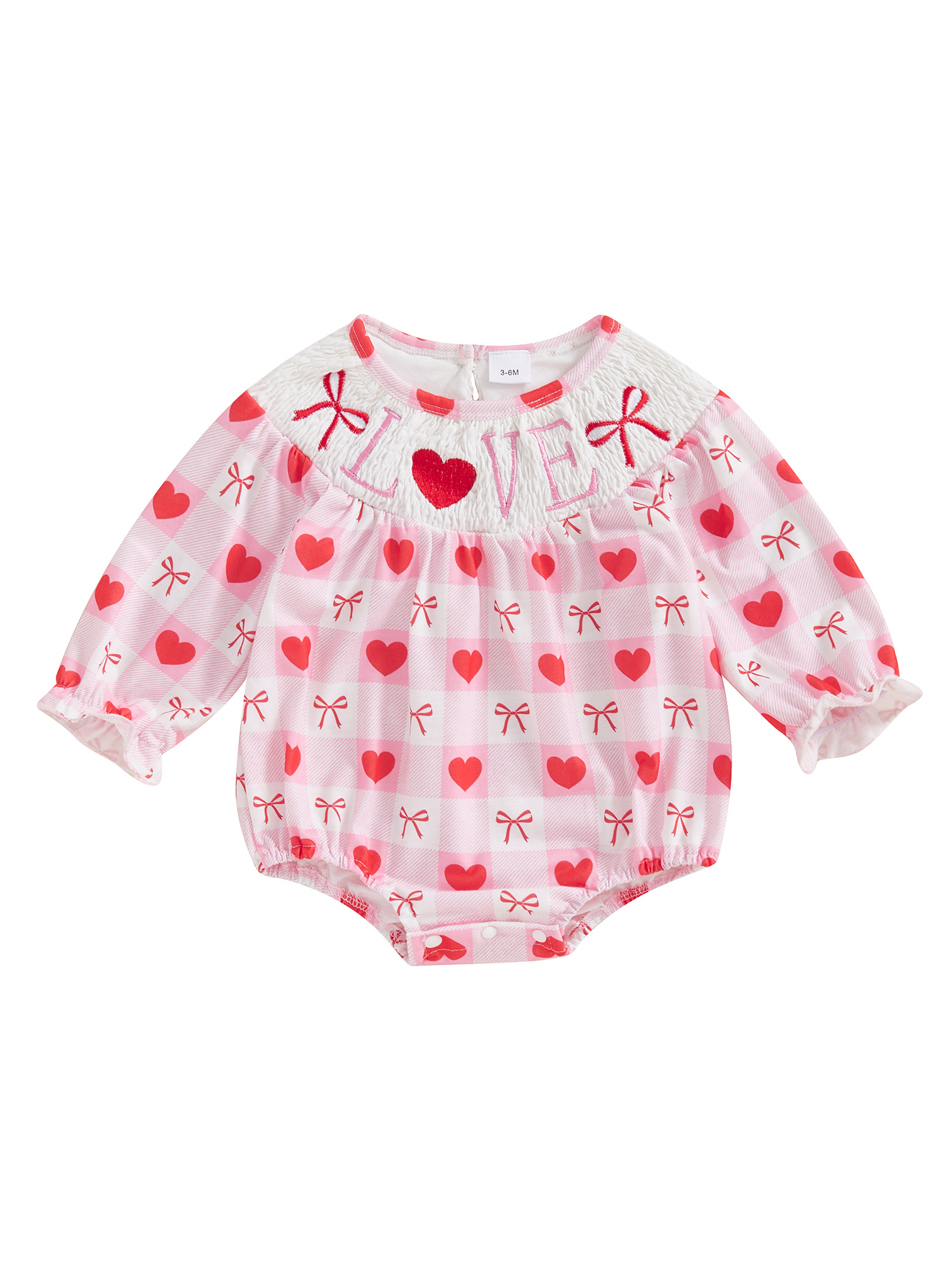 Baby Toddler Girls Rompers Valentine's Day Boysuit 3 6 12 18 Months Plaid Heart Bow Print Letter ...