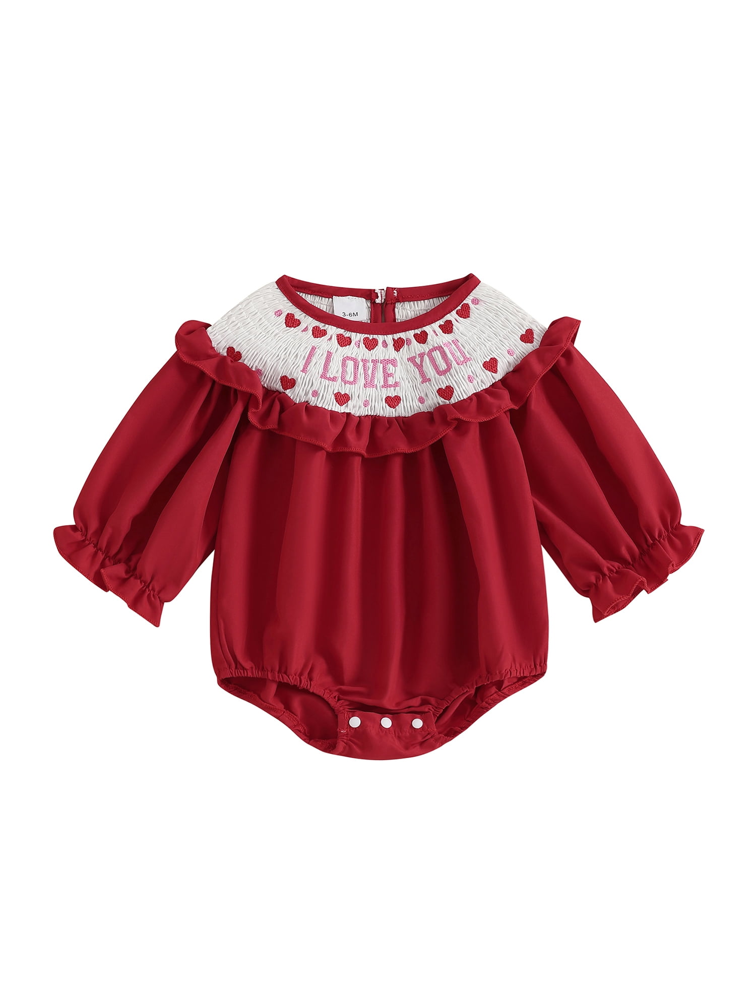 Baby Toddler Girls Rompers for Valentine's Day Clothes 3 6 12 18 Months Letter Heart Embroidery ...