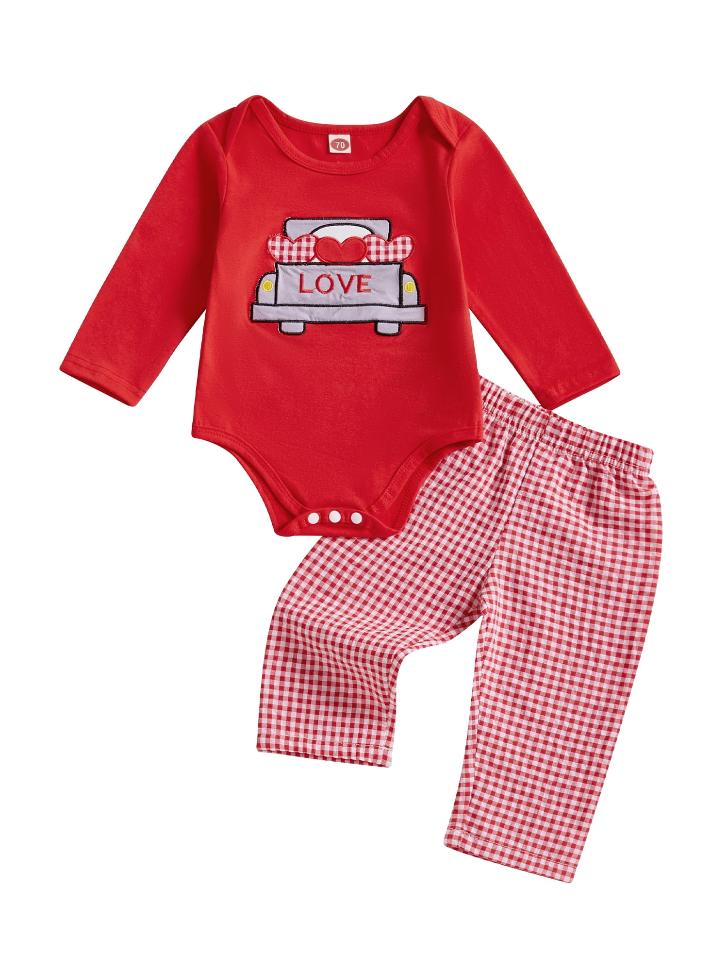 Baby Toddler Girls Valentine’s Day Outfits 3 6 12 18 Months Long Sleeve Truck Embroidery Romper ...