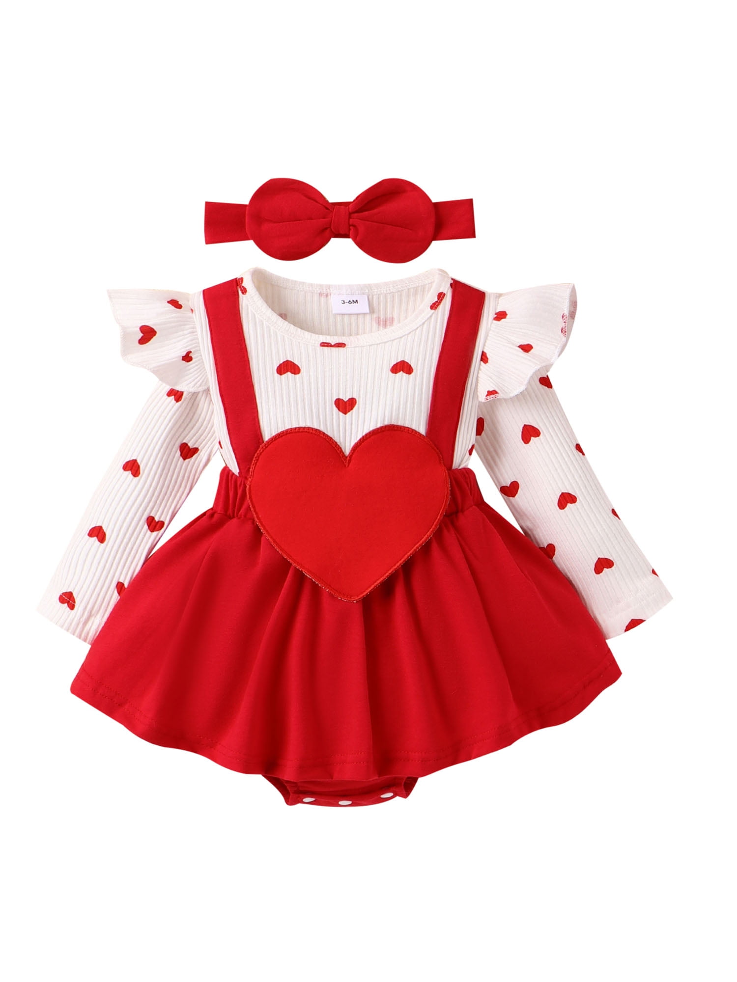 Baby Toddler Girls Valentine's Day Romper Dress 0 3 6 9 12 18 Months Long Sleeve Ruffle Heart ...