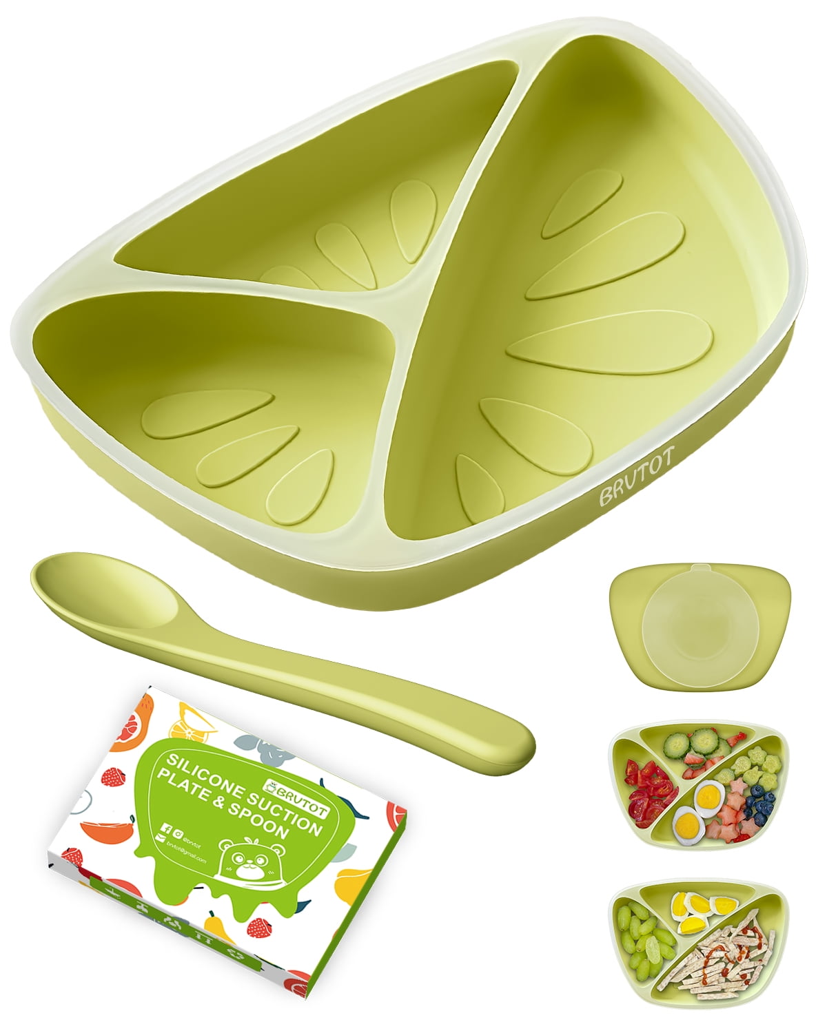 Baby Toddler Plates with Suction, UPGRADE Green Jelly Silicone Divided ...