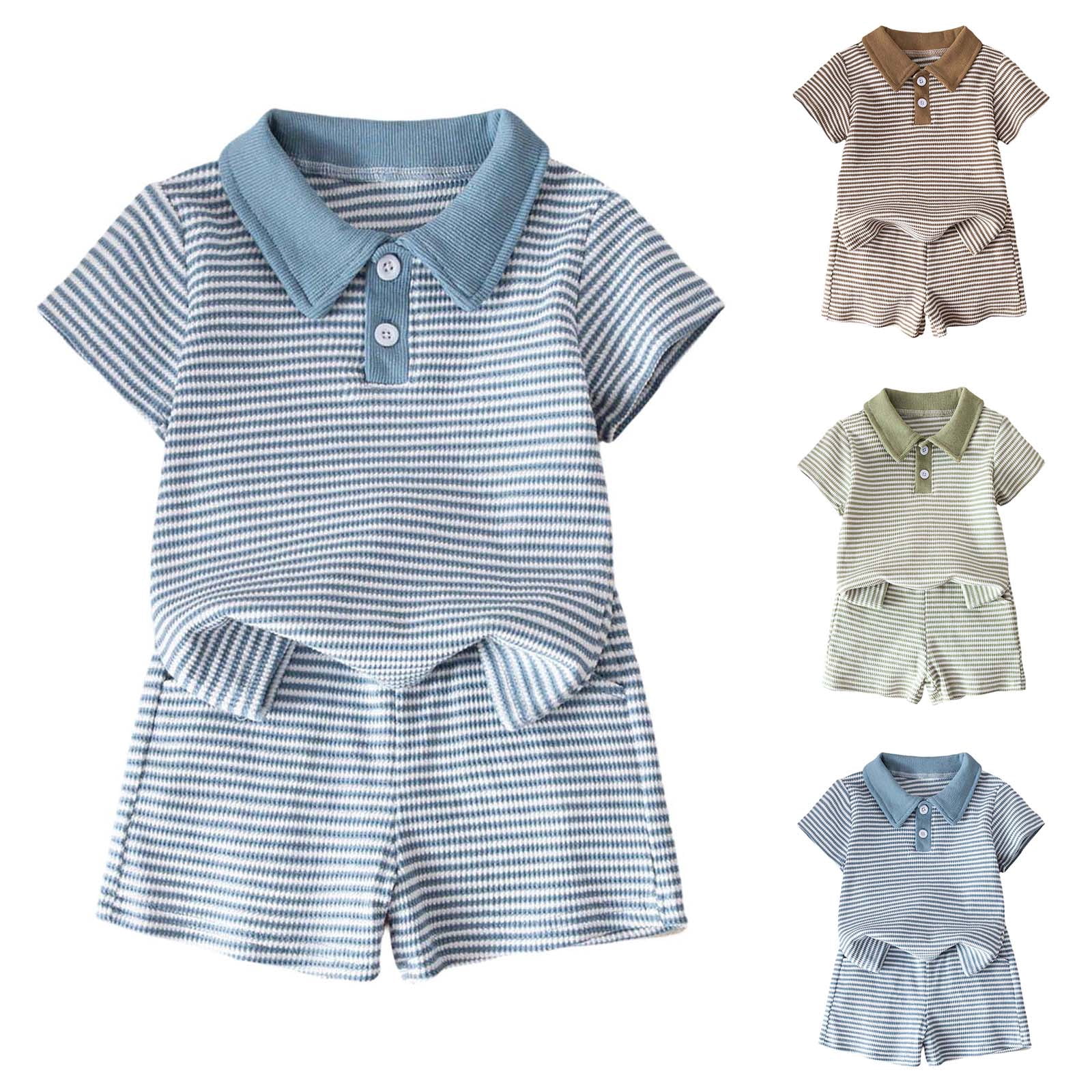 Baby Toddlers Boys Summer Sets Short Sleeve Striped Polo Shirts and ...