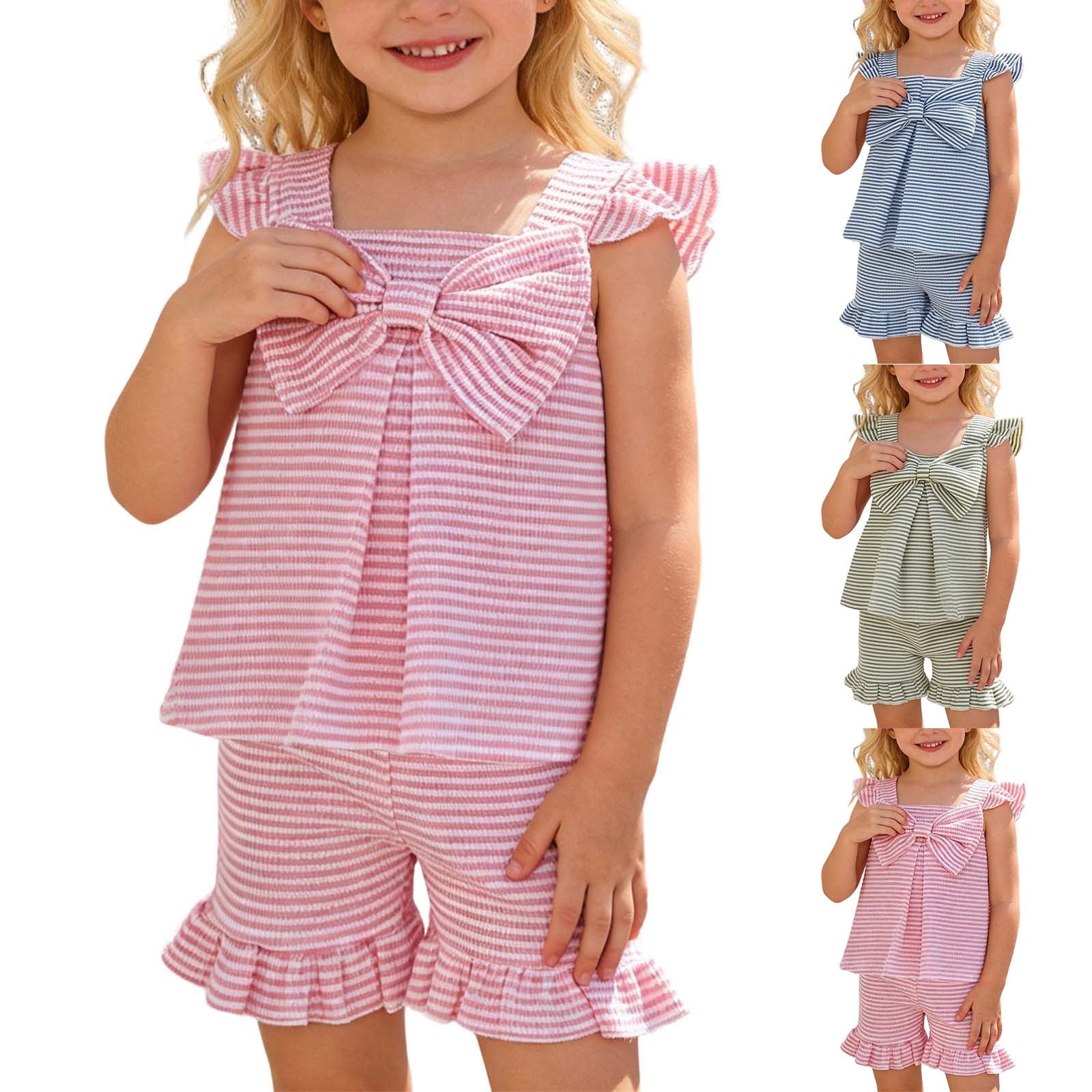 Baby Toddlers Girls Cute Summer Outfits Ruffle Sleeve Bow Top and ...