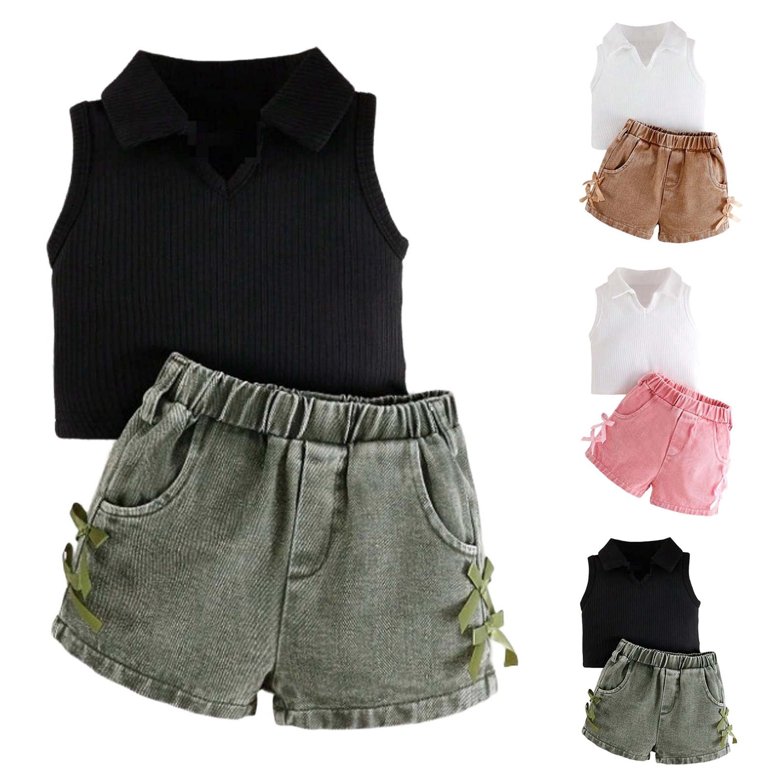 Baby Toddlers Girls Summer Sets Sleeveless Top and Denim Shorts Back to ...