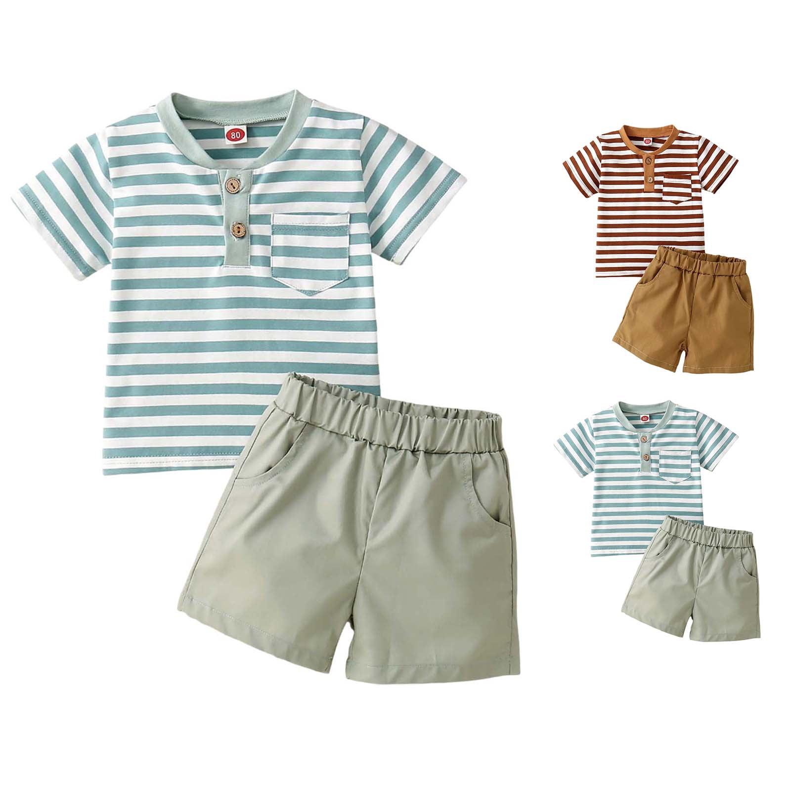 Baby Toddlers Summer Outfits for Boys Short Sleeve Henley Striped ...