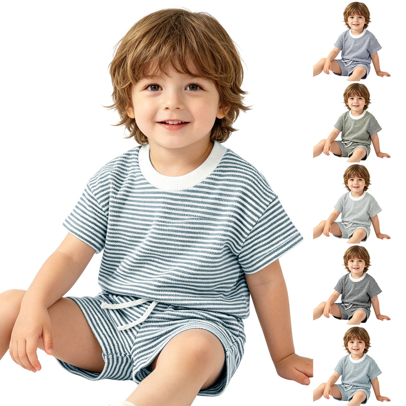 Baby Toddlers Summer Outfits for Boys Short Sleeve Striped Knit Tshirts ...