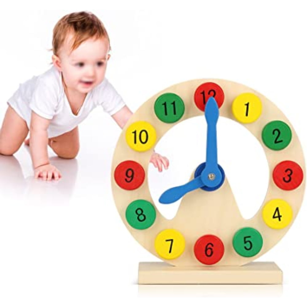 Baby Toddlers Toy Colorful Wooden Clock Time 1-12 Numbers Early ...