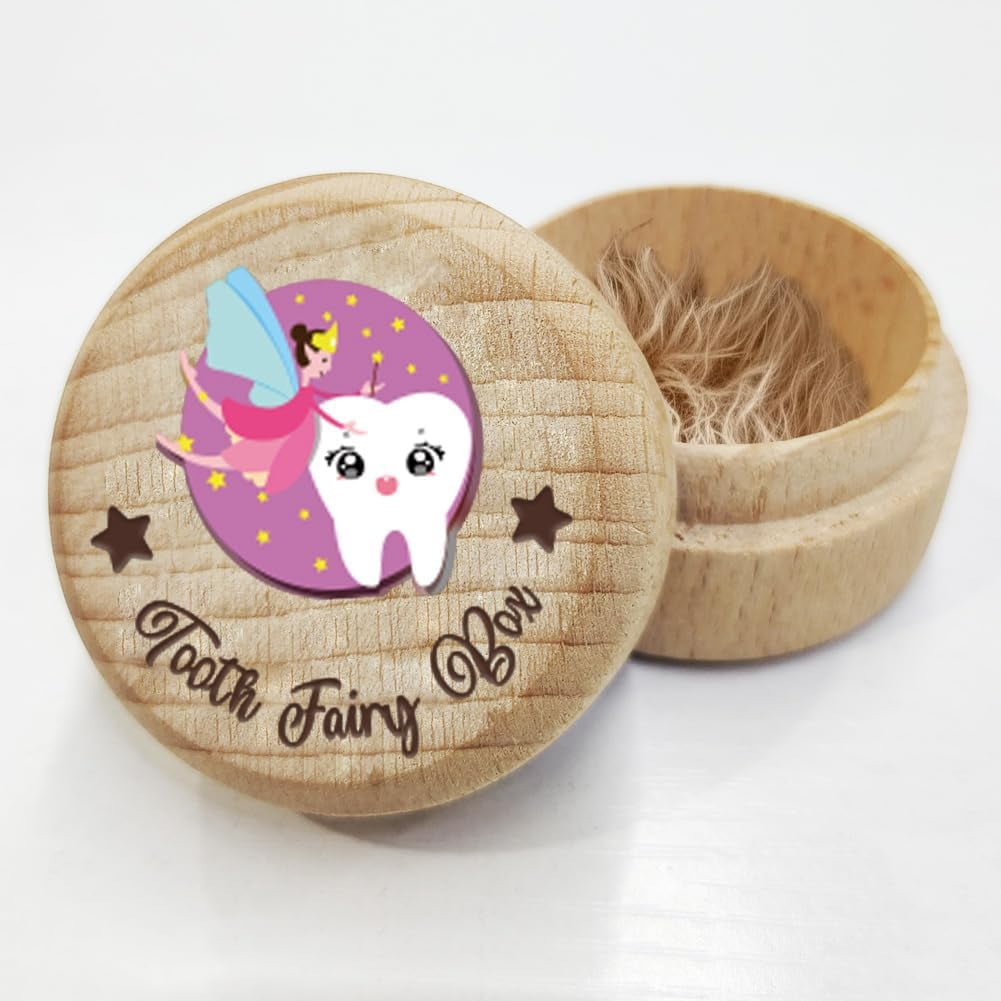Baby Tooth Box Wooden Tooth Holder Fairy with Teeth Keepsake Box Cute ...