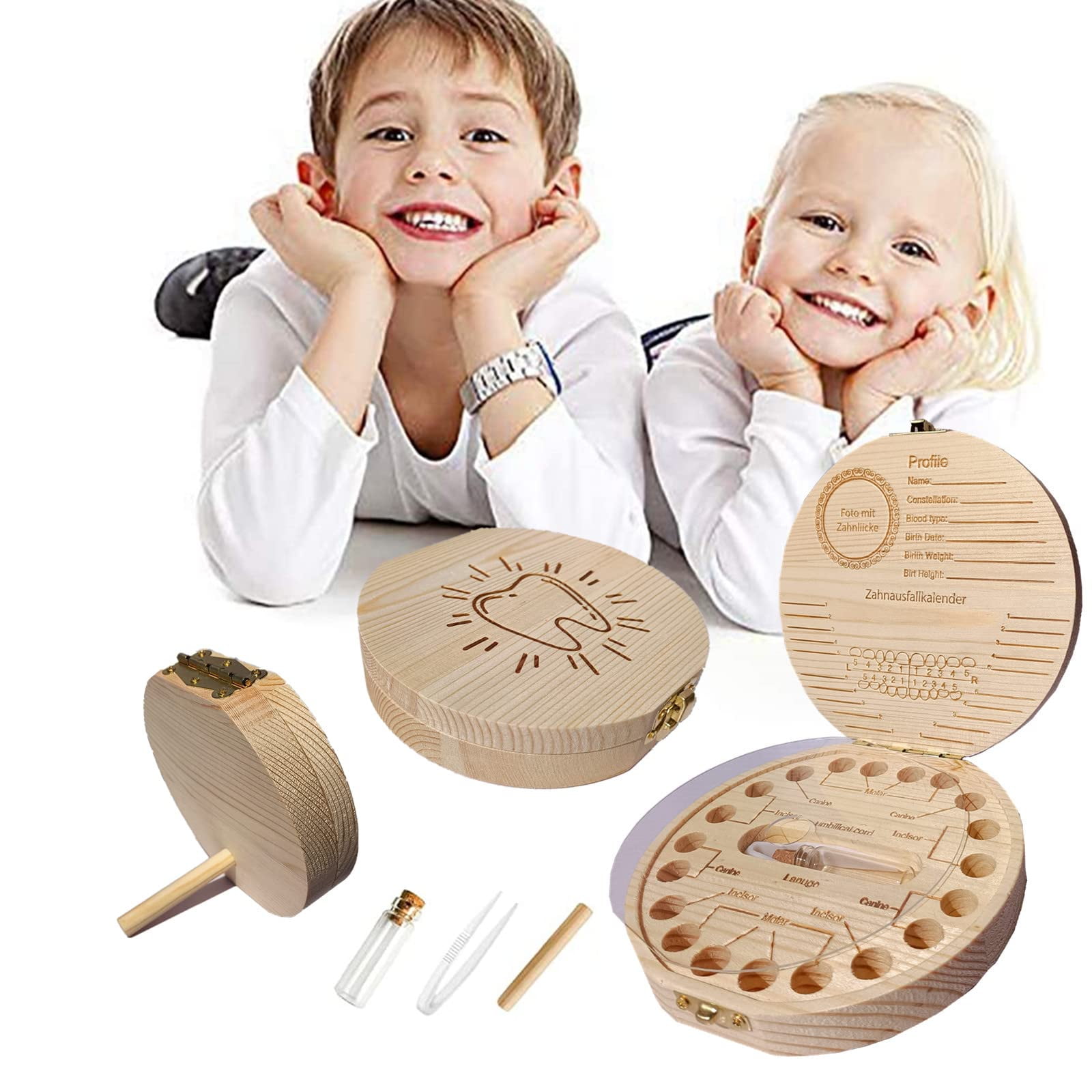 Baby Tooth Keepsake Box, Wooden Tooth Fairy Box, Kids Tooth Holder for ...