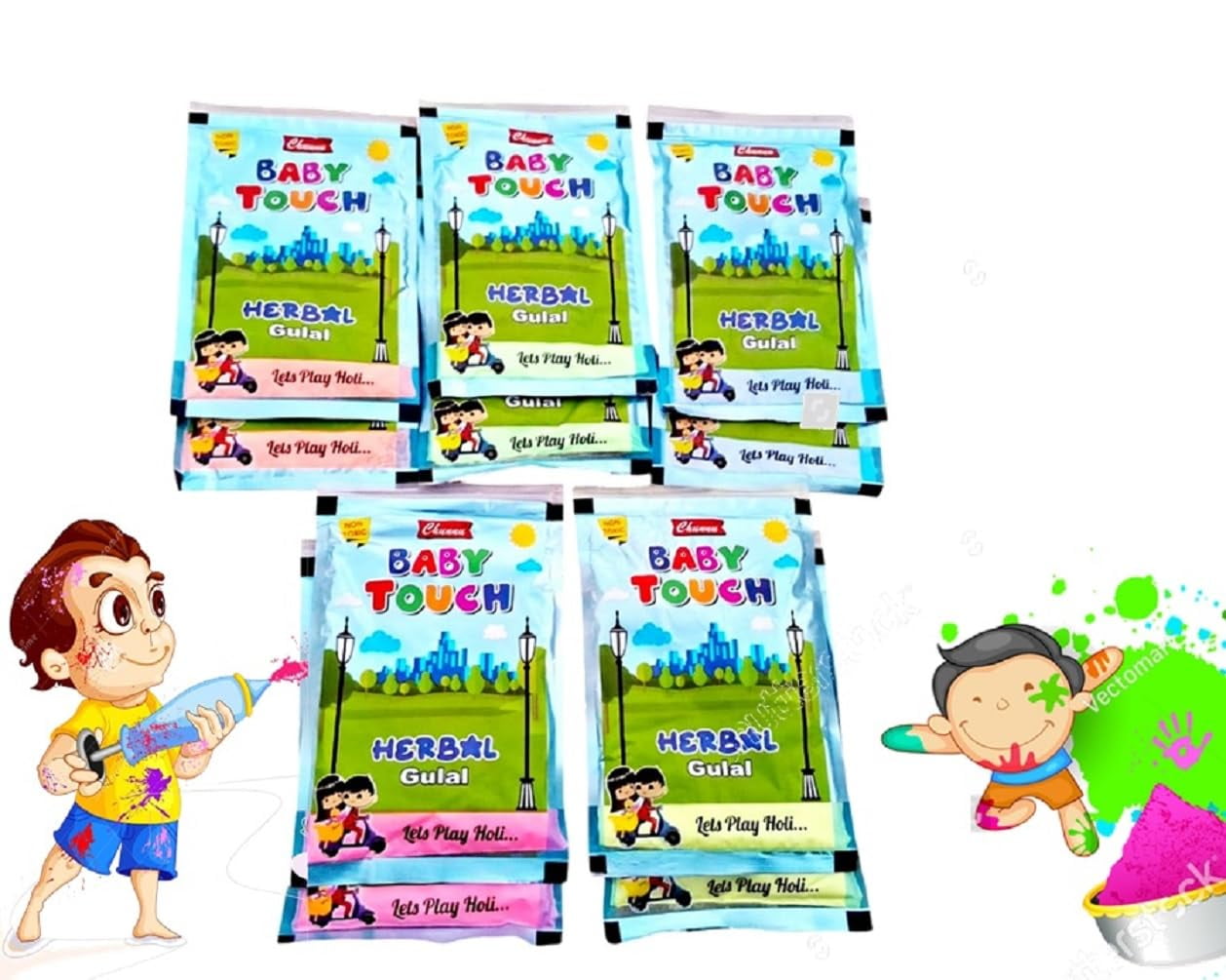 Baby Touch Herbal Holi Gulal - Pack Of 10 Packets X 80gm, Orange, Pink ...