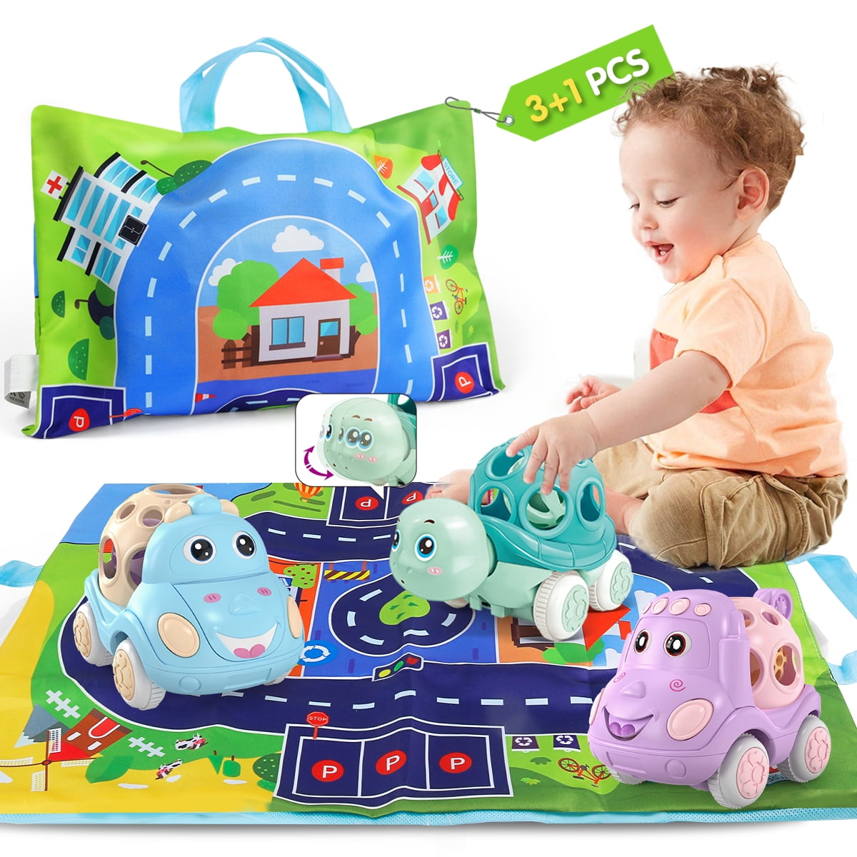 Baby Toy Car for 18 Months Infant, Soft Rubber Push and Go Car for 1 2 ...