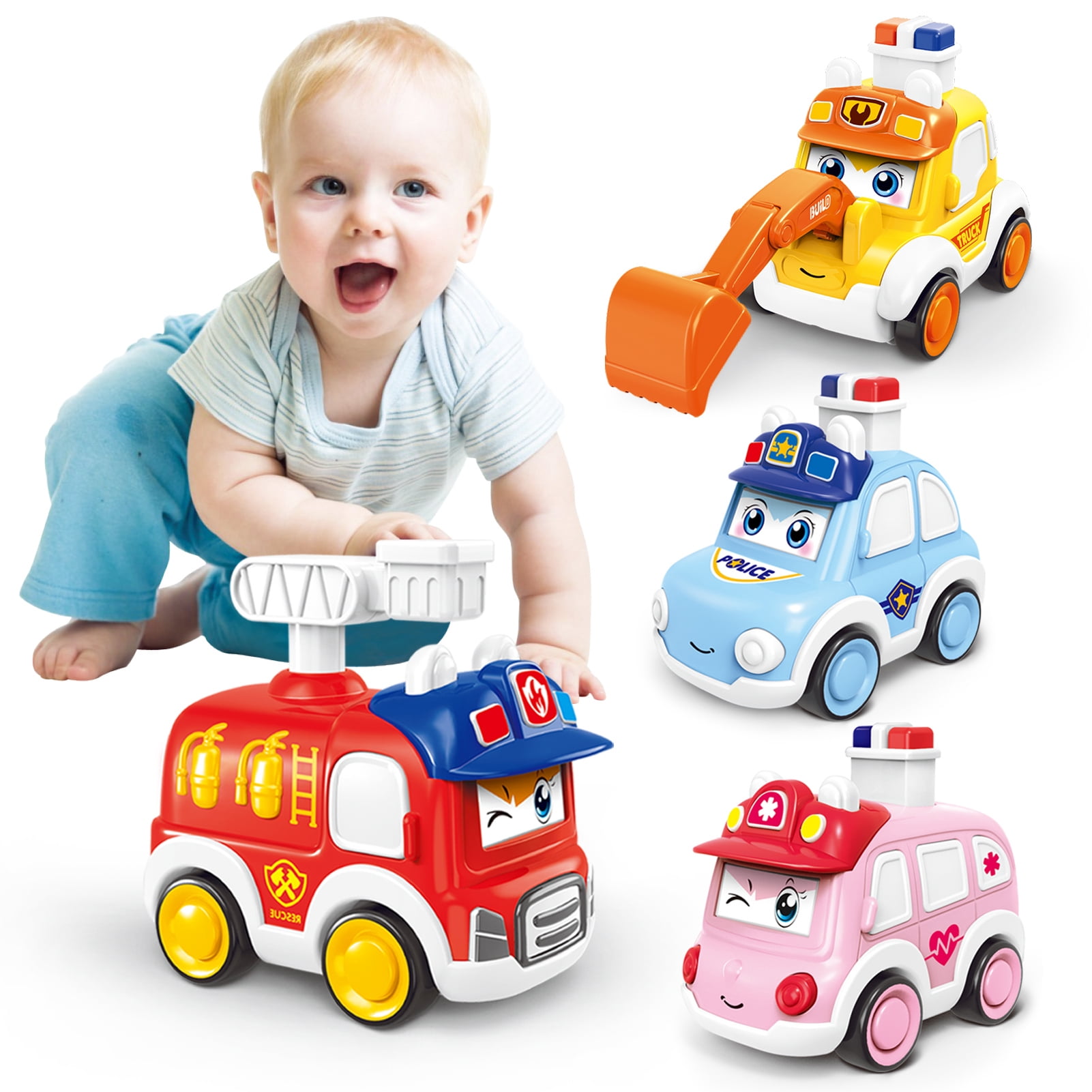 Baby Toy Cars for 3 Year Old Boy,Toddler Push Go Toy Wind Up Cars 4PCS ...