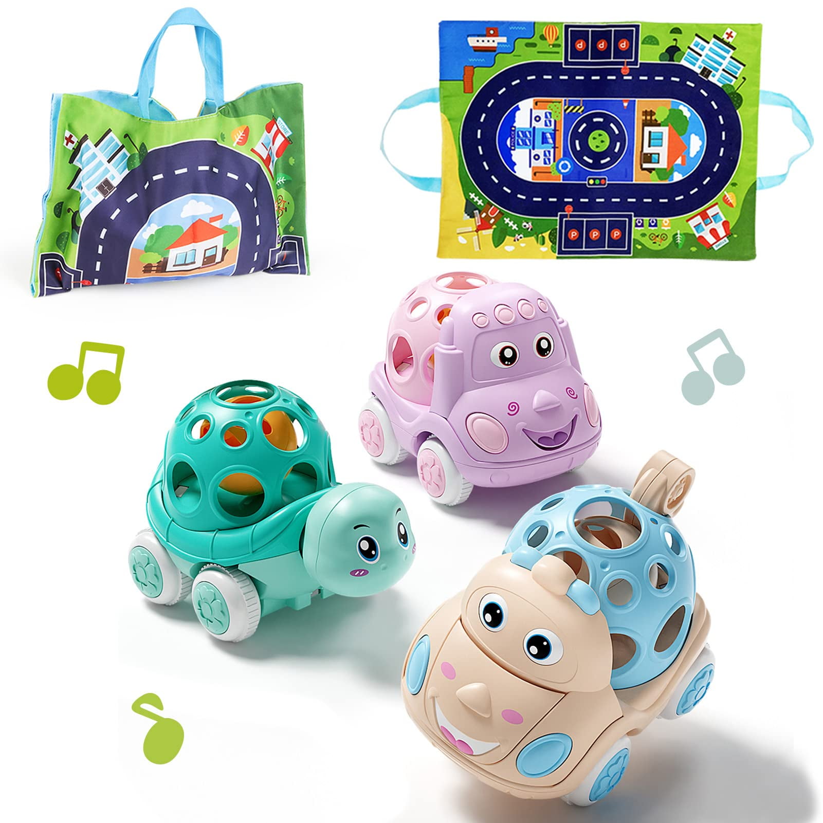 Baby Toy Cars 6 to 12 Months,Toddler Rattle and Roll Car with Playmat ...