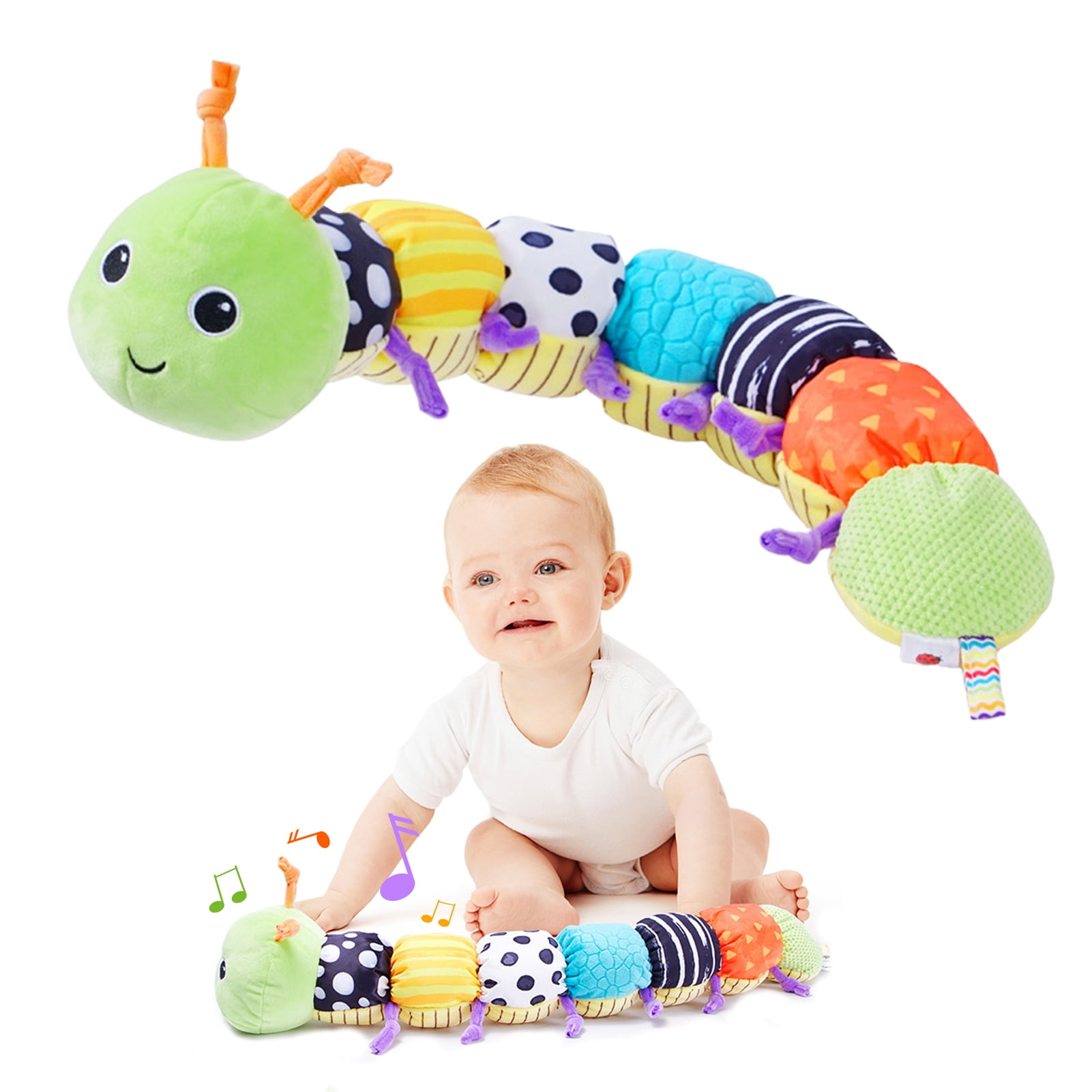 Musical Caterpillar Baby Toy, Plush Rattle with Bells & Measuring Tape ...