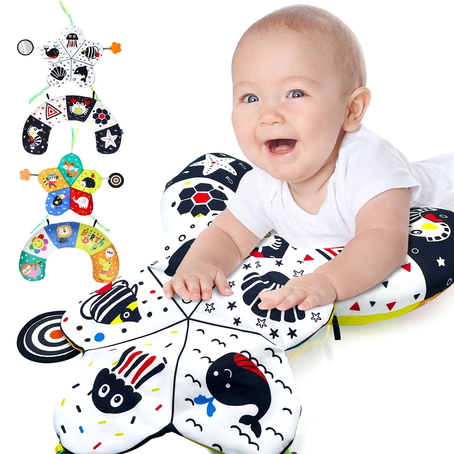 Suorfoxs Baby Toys 0-6 Months, High Contrast Tummy Play Pillow, Crinkle ...