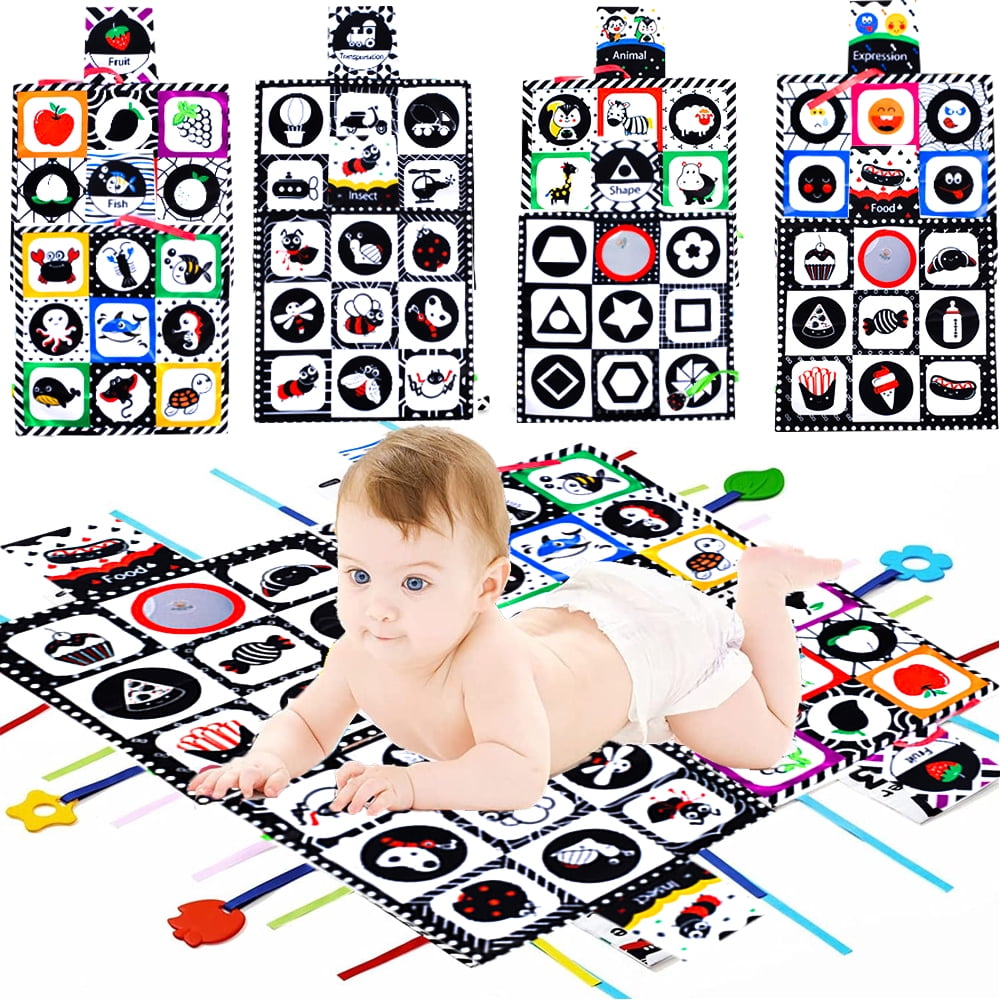 Newborn Baby Toys 0-18 Months, Tummy Time Crinkle Toys with Mirror ...