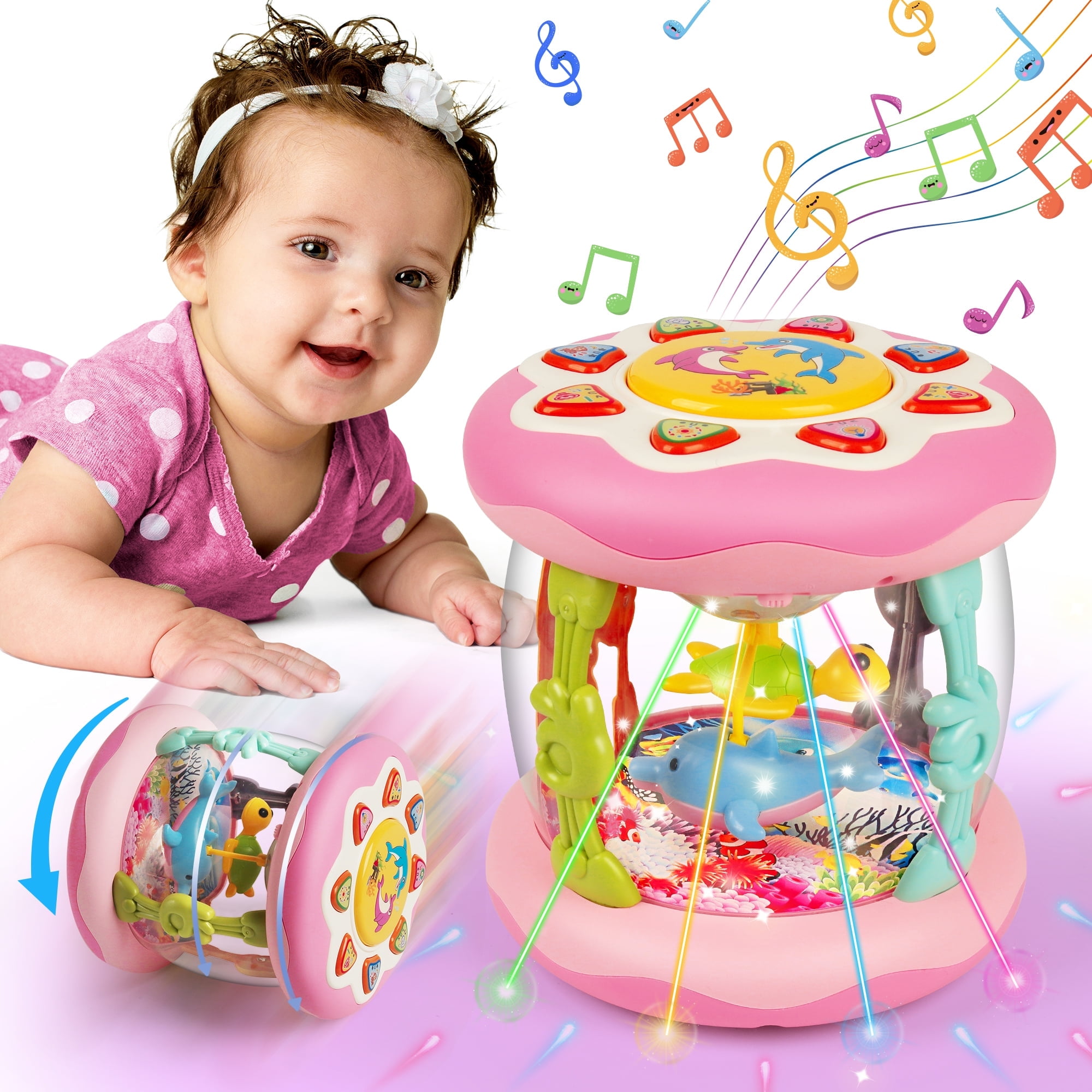 Baby Toys for 1 Years Old-Upgraded Musical Light Up Ocean Projector ...