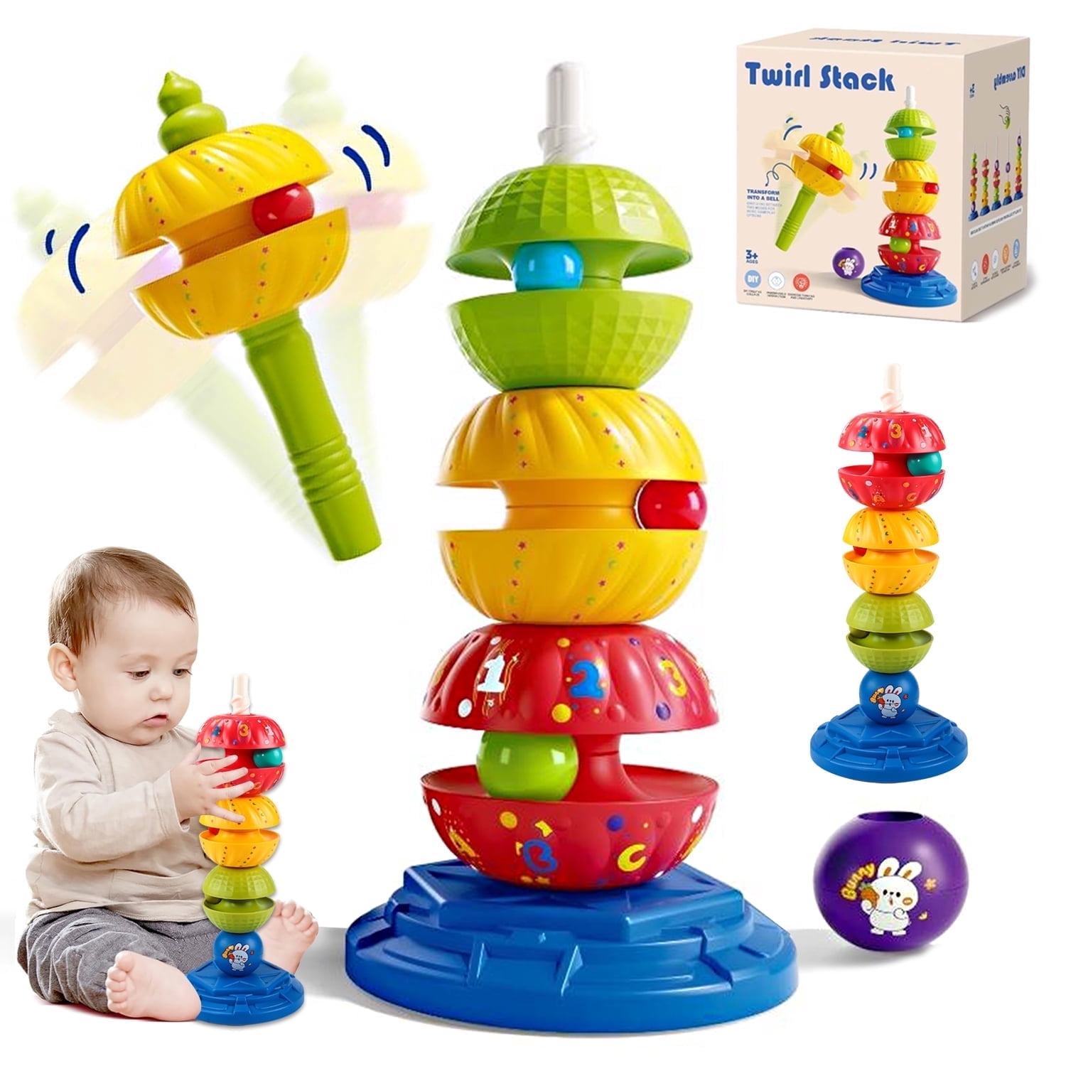 Baby Toys for 12-24 Months, Spinning Stacking Toy for Toddlers 1-3 ...