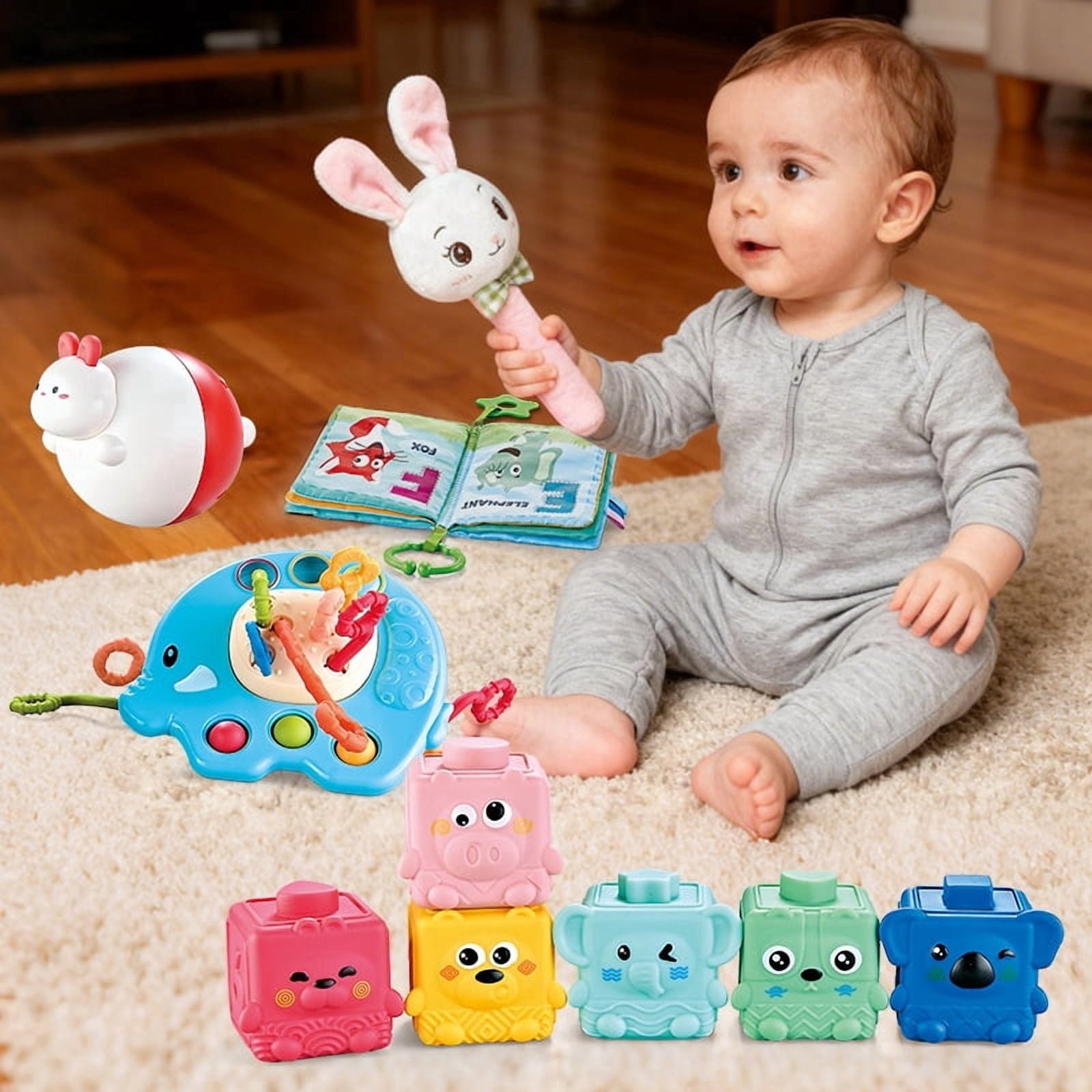 Baby Toys 5 in 1 Sensory Toys Set for Infants 6-12 Months, BPA Free ...