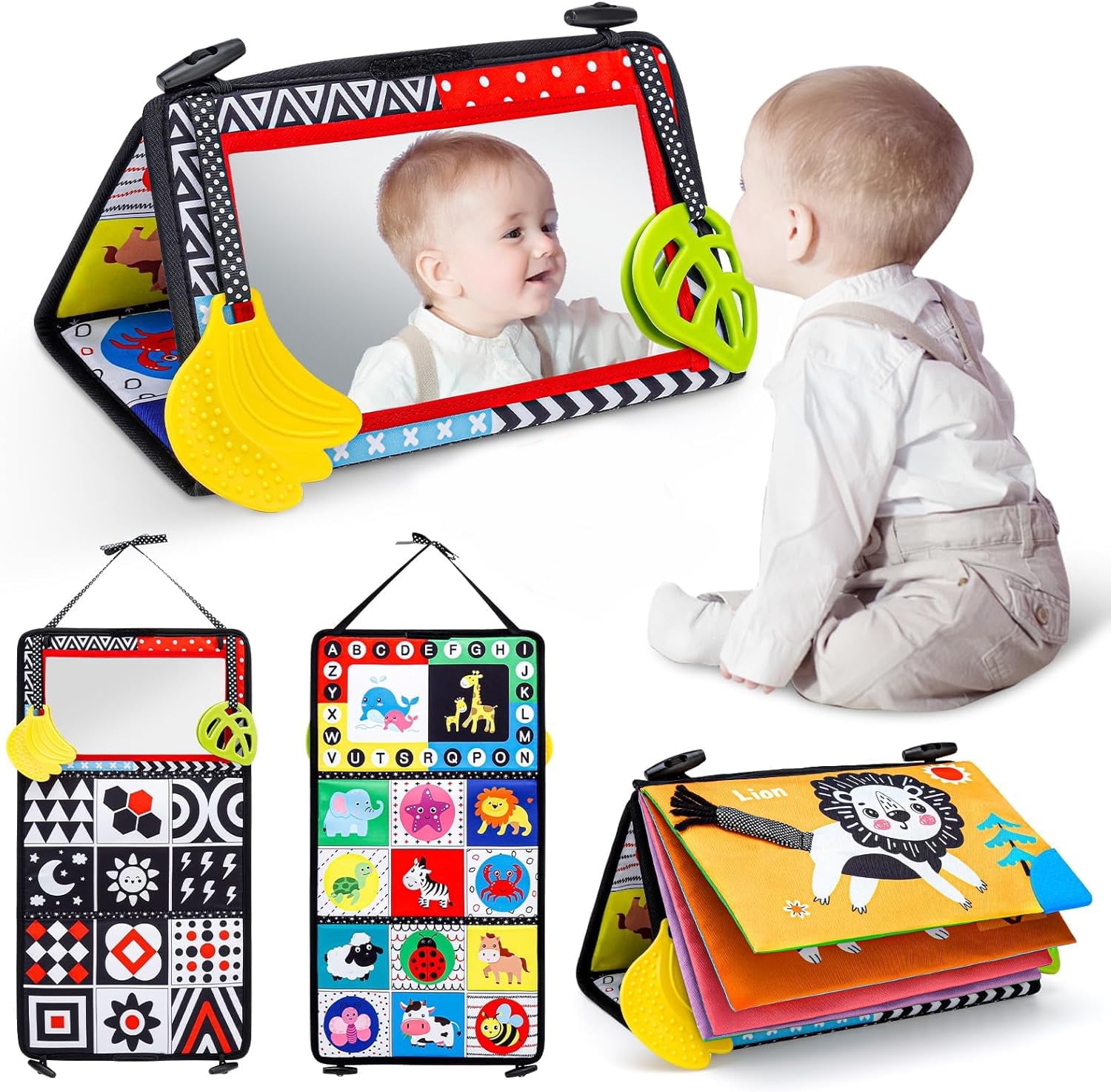 INvench Baby Toys 6-12 Months Tummy Play Time Mirror Cloth Book Teethers Sensory Gift - Walmart.com