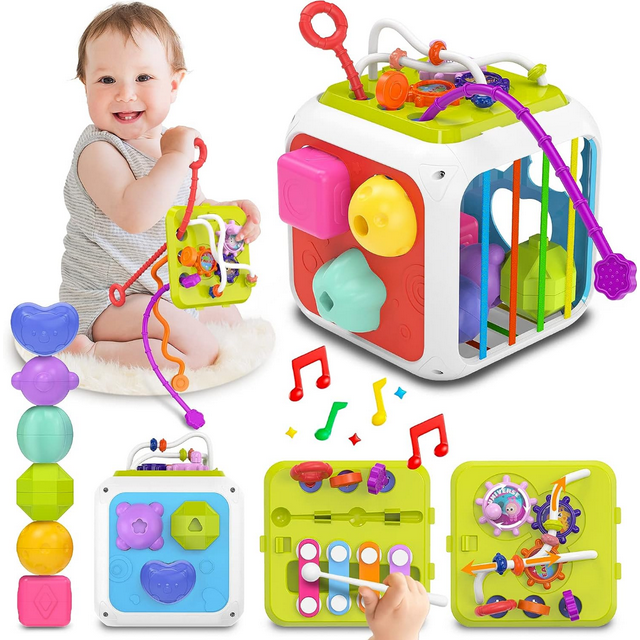 Baby Toys Montessori Activity Cube: 7-in-1 Learning Toy for Toddlers 18 ...
