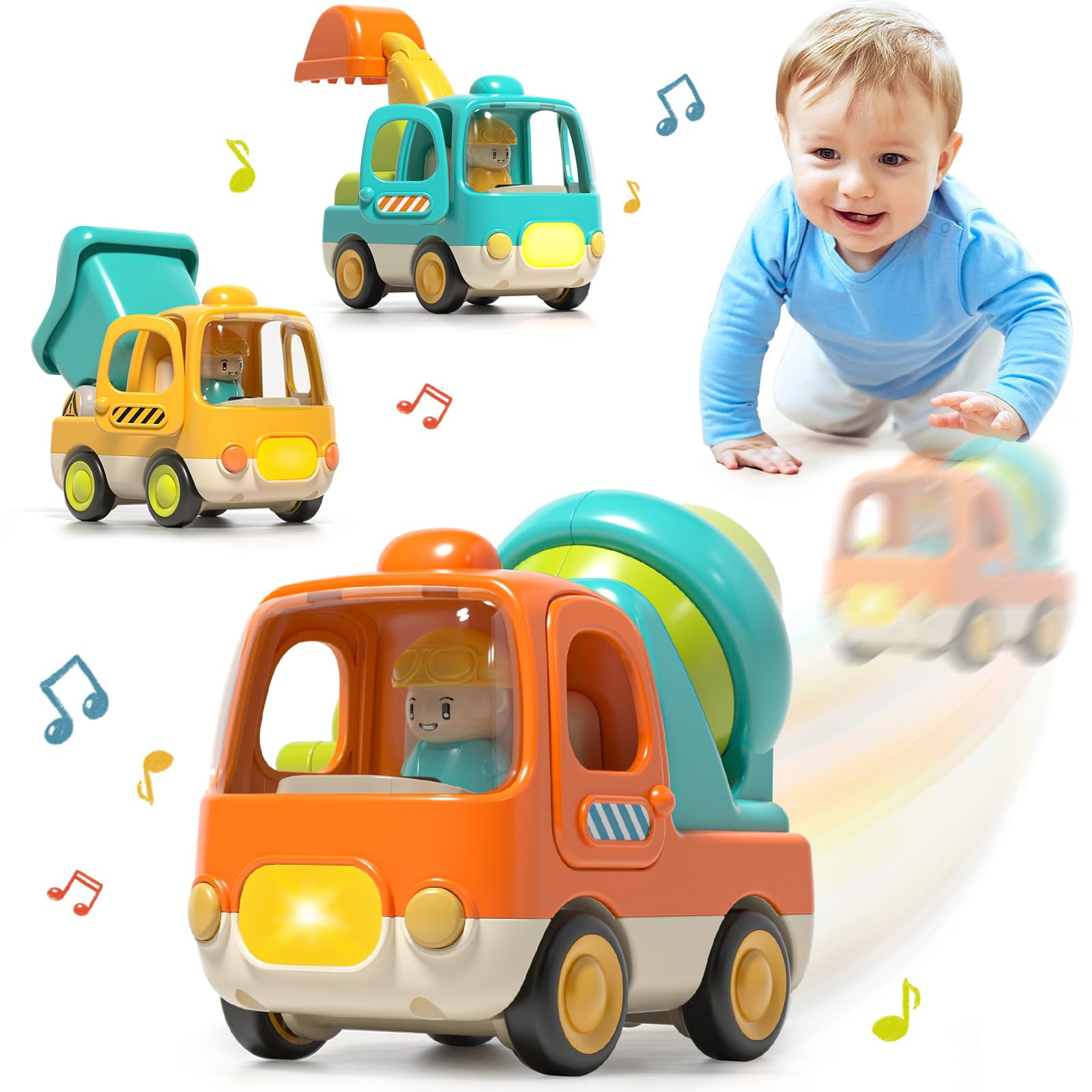 Baby Toys Push Cars For 1 2 3 Year Old Friction Powered Construction 3 ...