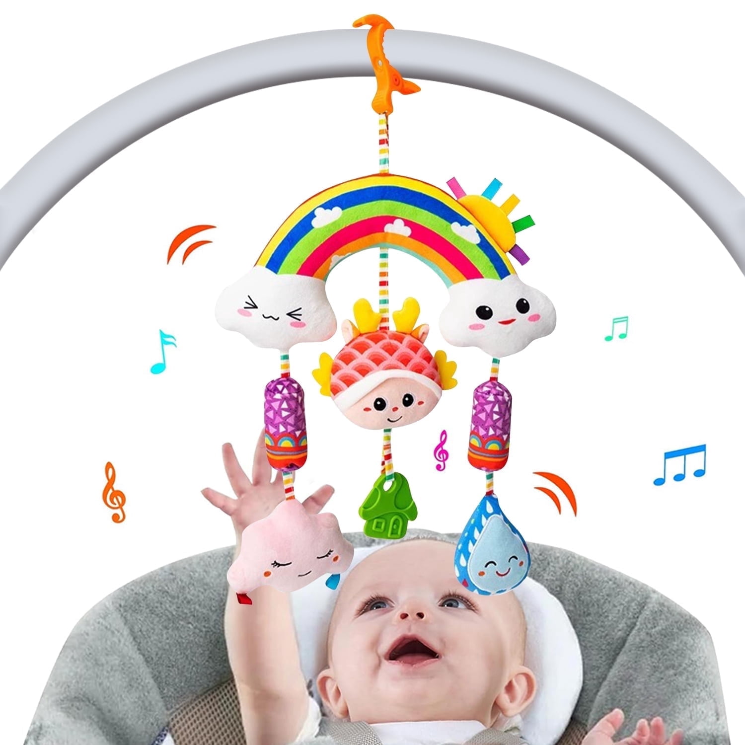 Suorfoxs Baby Sensory Toys, Musical Teething Plush, Rattle Crinkle ...