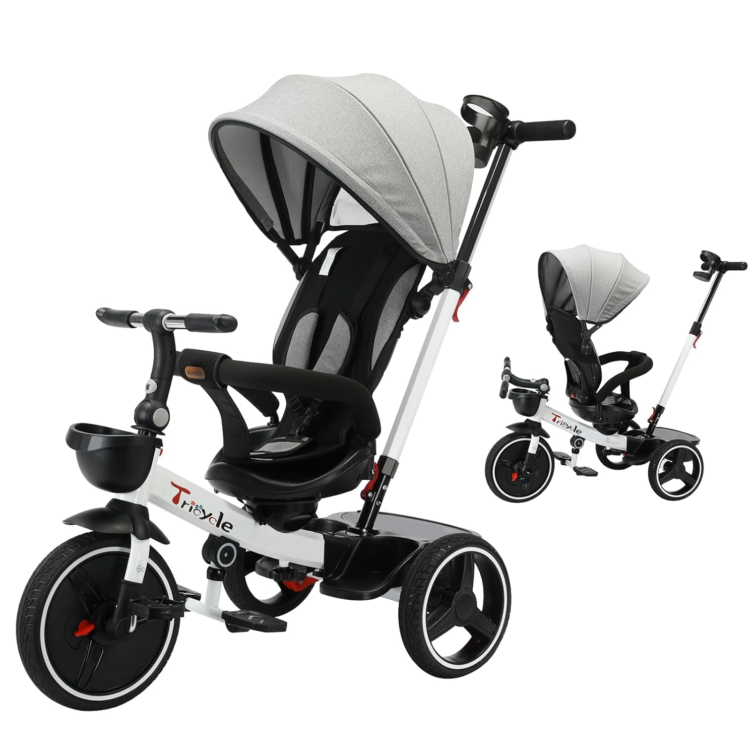 Baby Tricycle,6-in-1 Baby Push Bike Steer Stroller,Learning Toddler ...