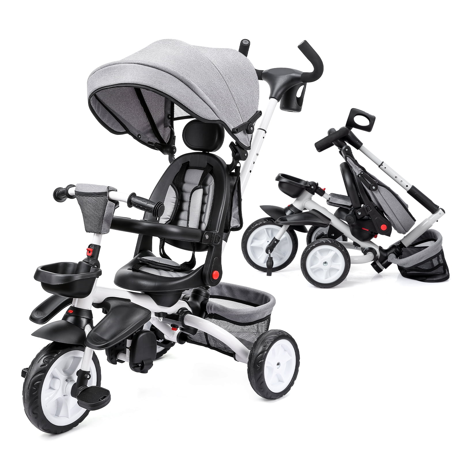 Baby Tricycle, 7 in 1 Folding Toddler Bike w/Removable Adjustable Push ...