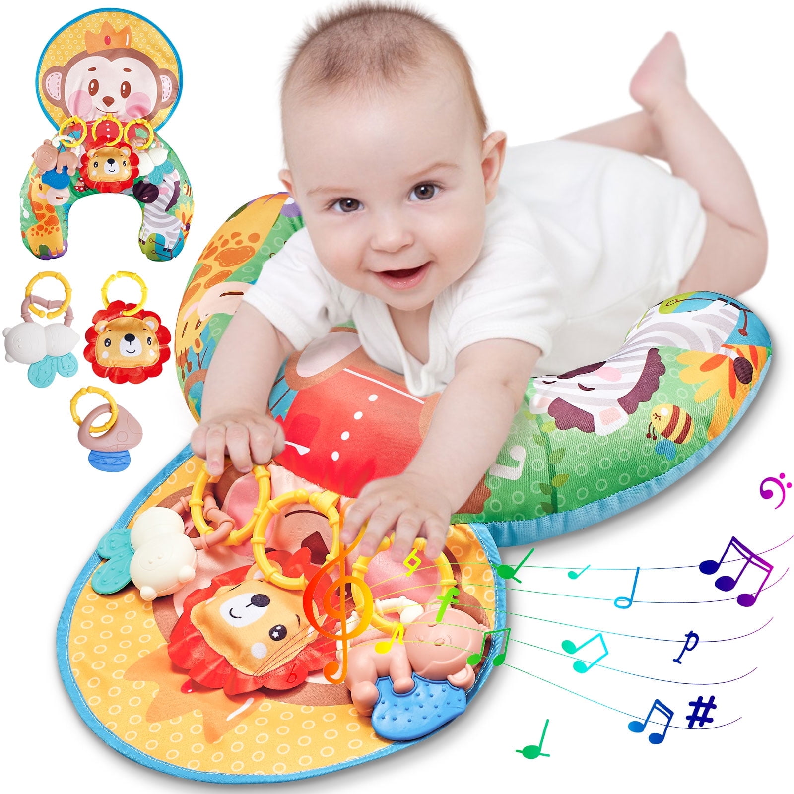 Baby Tummy Time Pillow Toy, Cartoon Animals with Sound, Montessori ...
