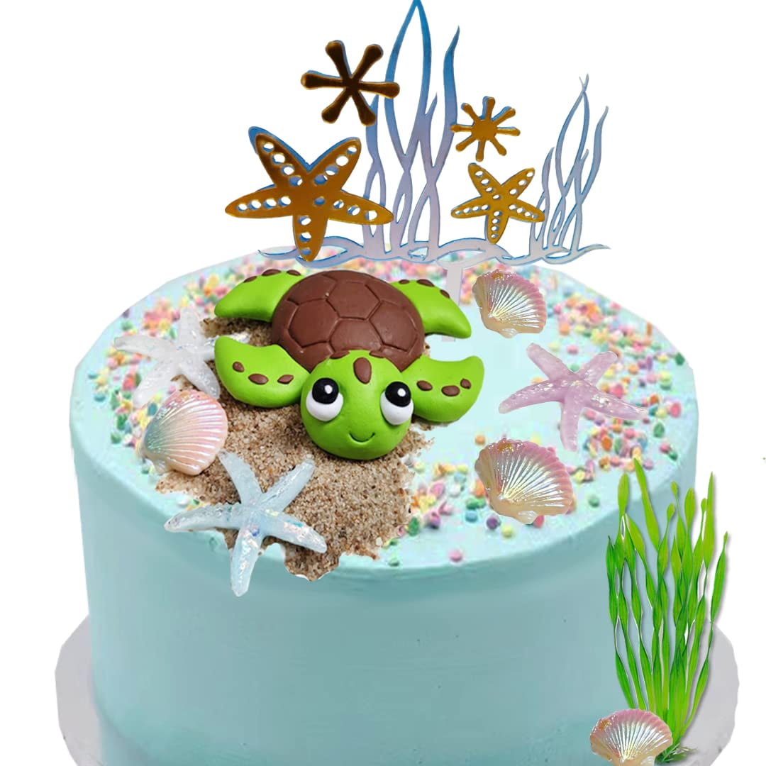 Baby Turtle Cake Topper Sea Shells Star Conch for Ocean Sea Themed Baby ...