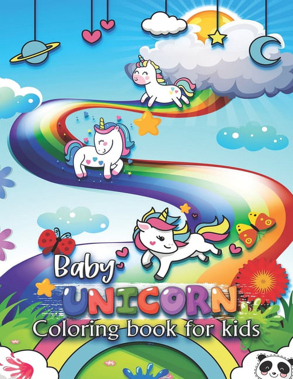 baby unicorn and rainbow coloring page