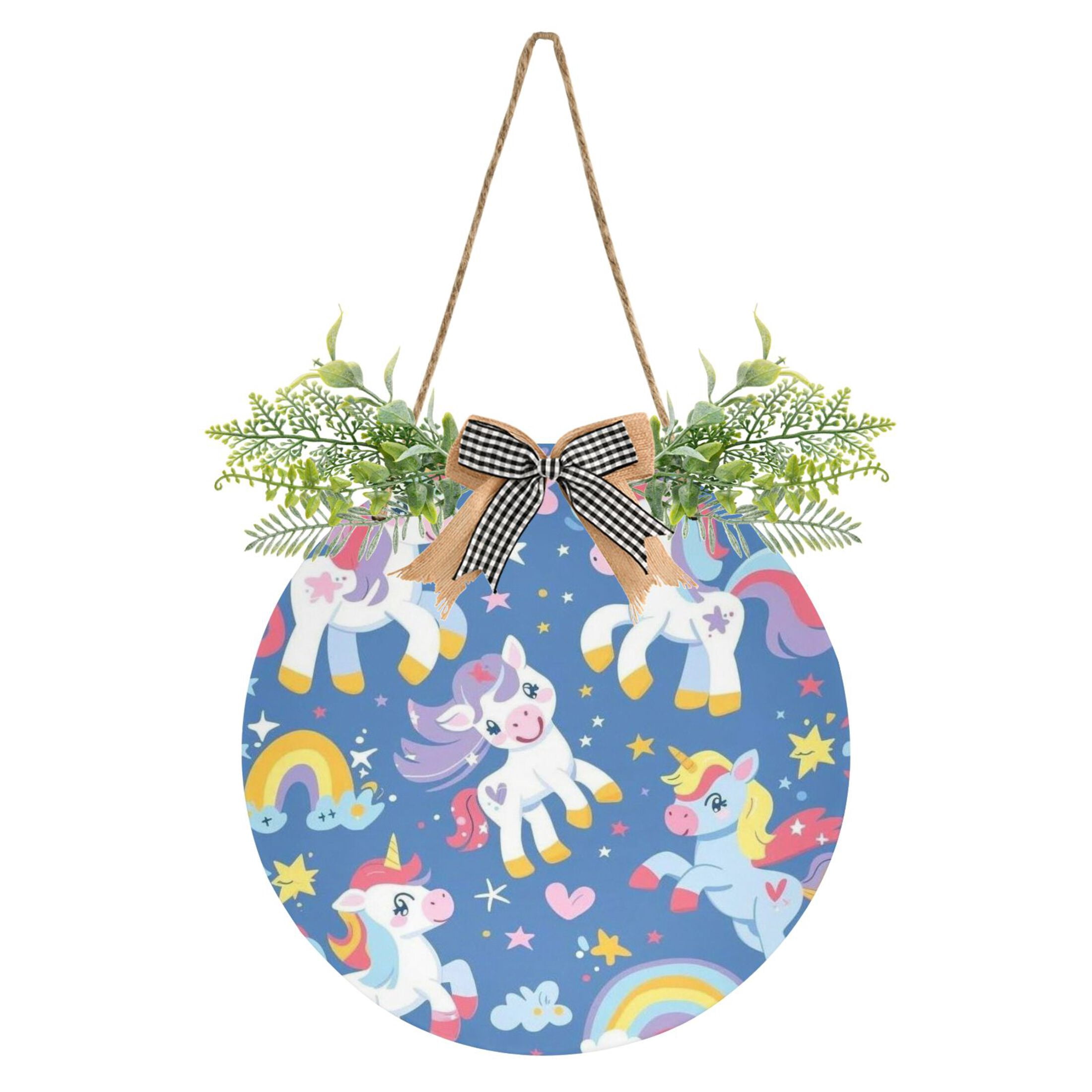 Baby Unicorns Heart Rainbow Welcome Front Door Sign Round 12 inch Porch ...