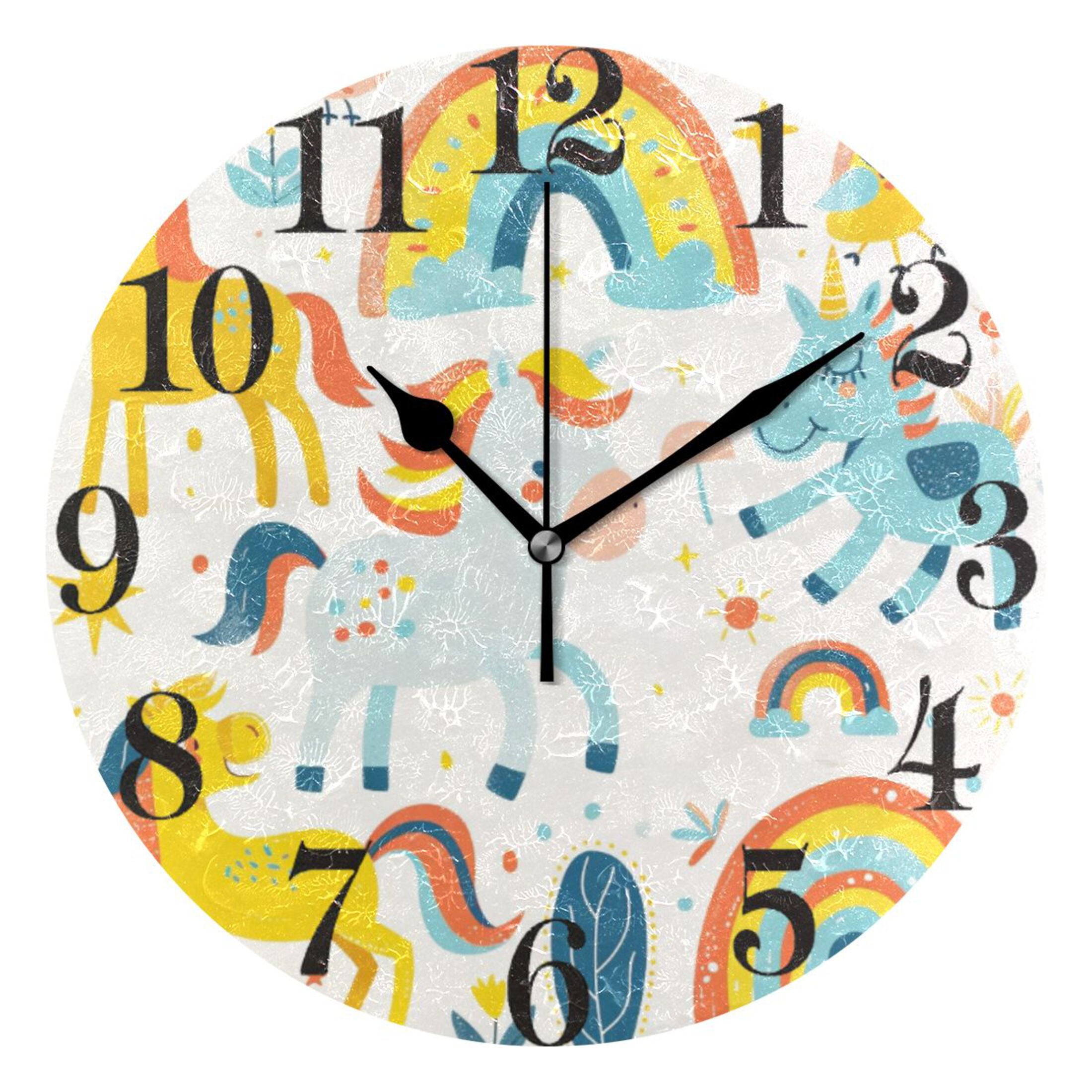Baby Unicorns and Rainbow Wall Clock 9.8 inch Battery Operated Clocks ...