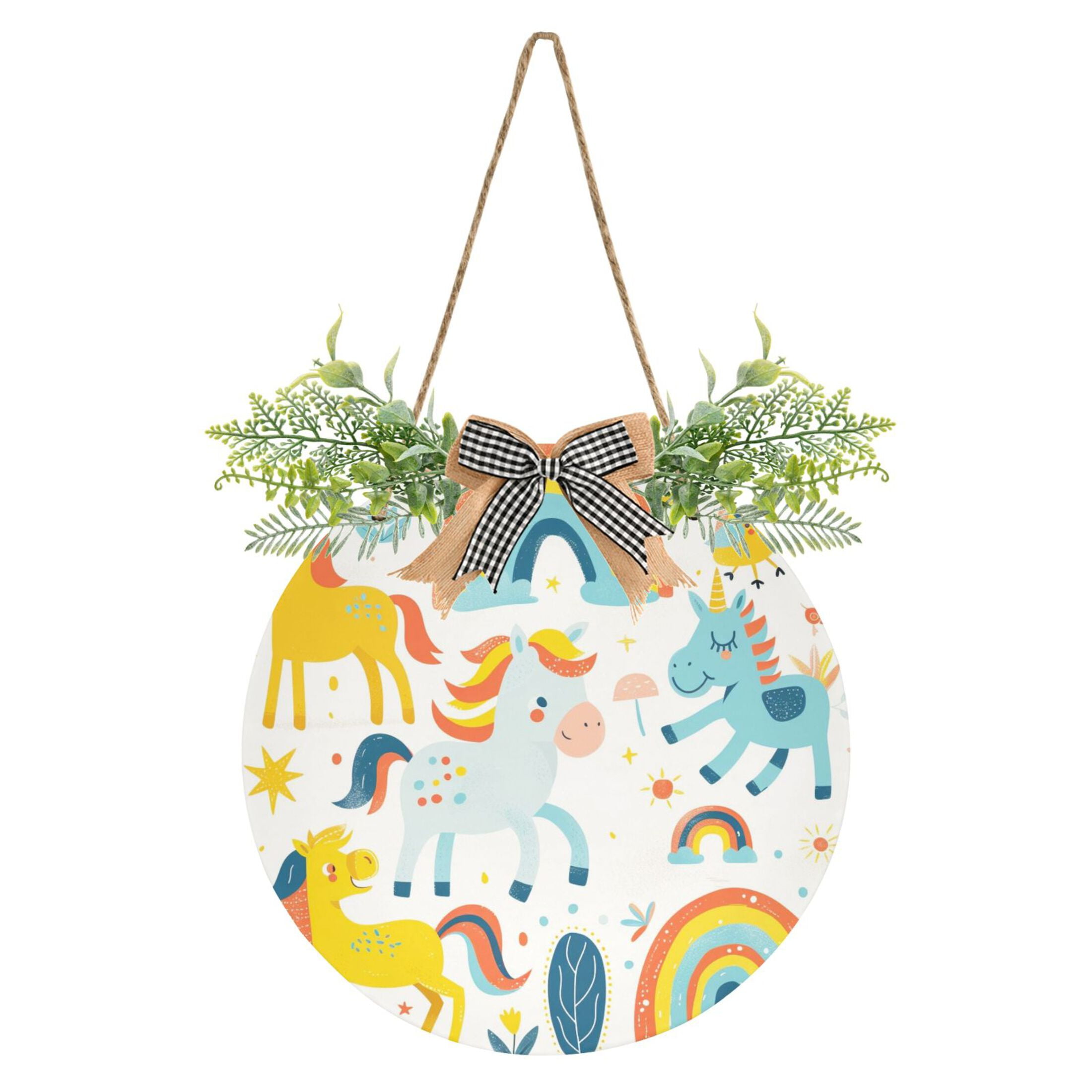 Baby Unicorns and Rainbow Welcome Front Door Sign Round 12 inch Porch ...