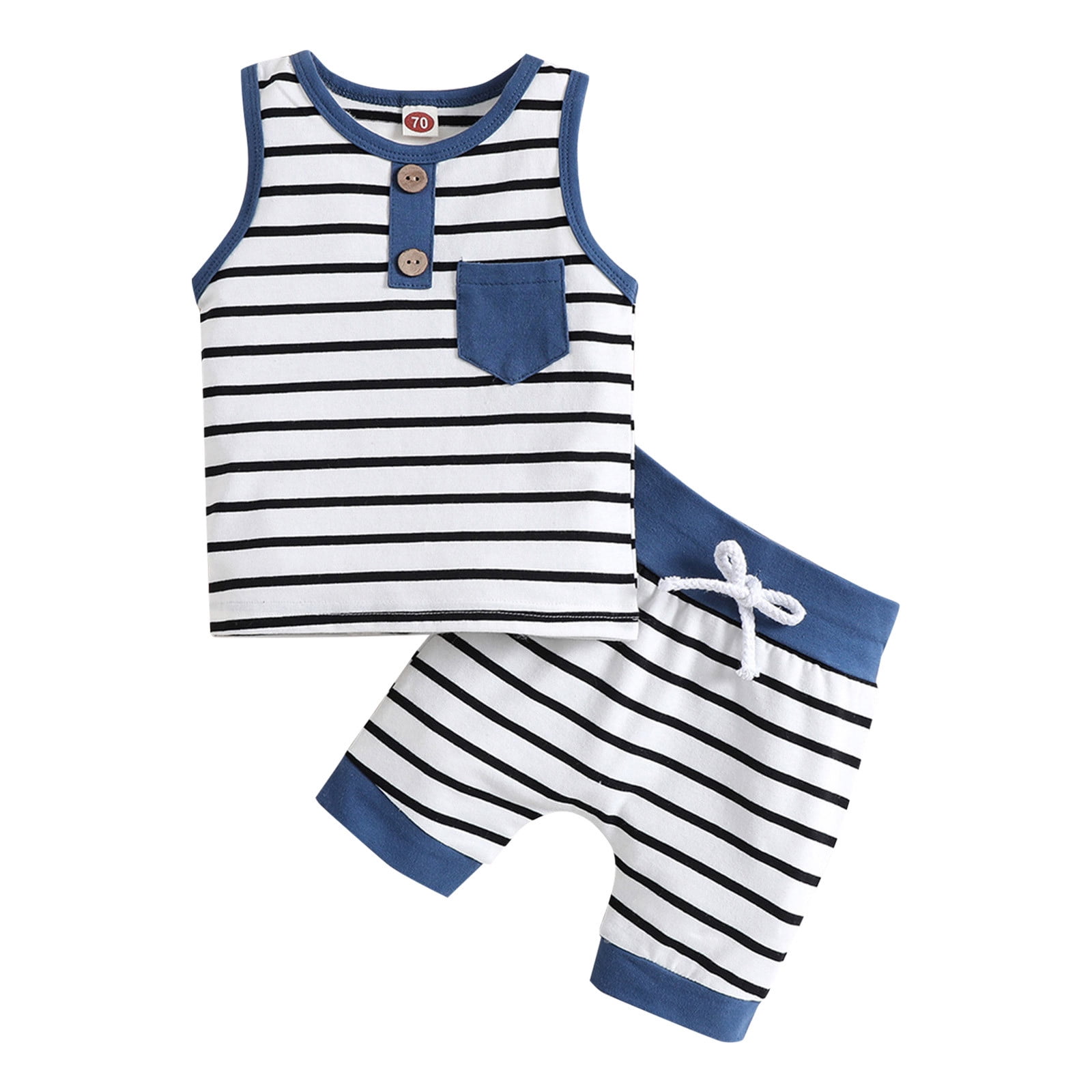 Baby Unisex Cotton Spring Summer Striped Sleeveless Shorts Vest Set ...