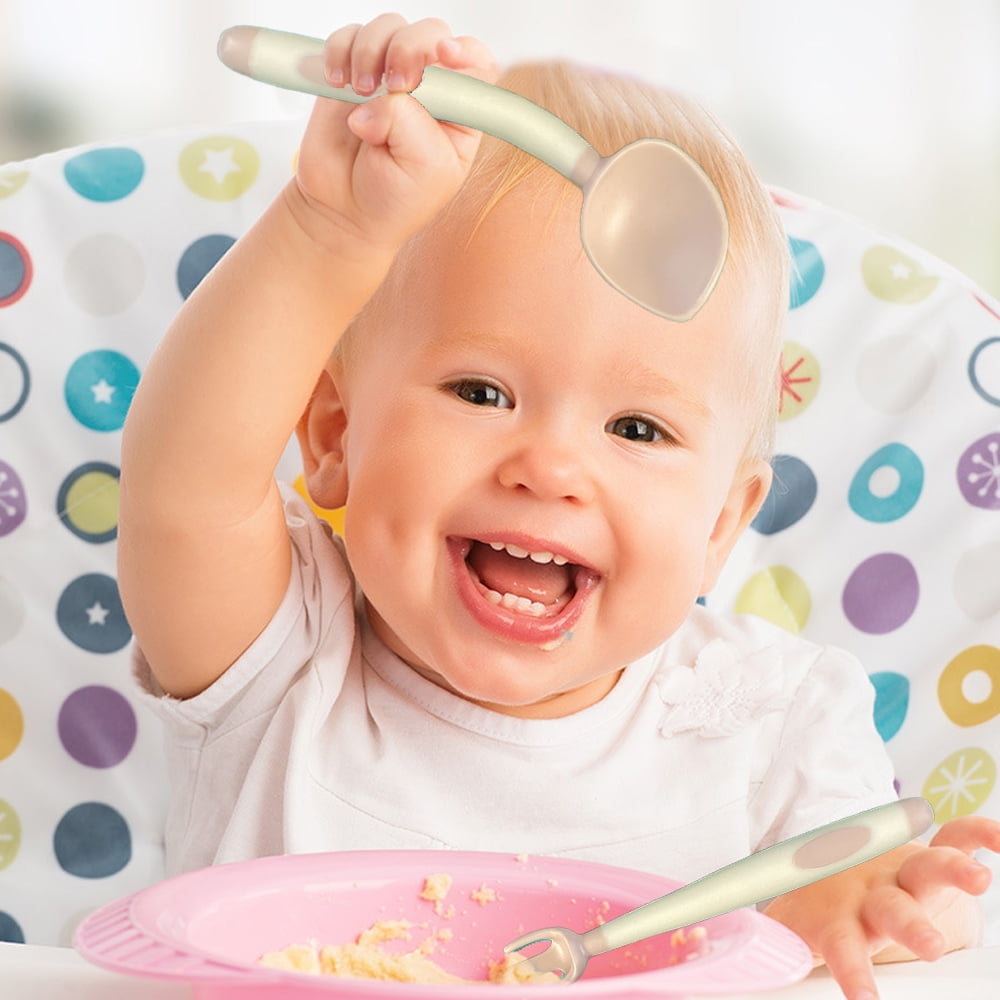 Baby Utensils Spoons Forks Sets with Travel Safe Case, Easy Grip Heat ...