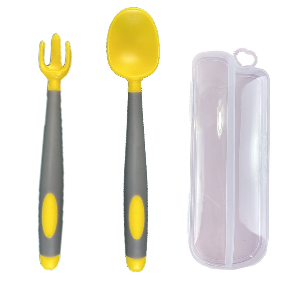 Baby Utensils Spoons Forks Sets with Travel Safe Case, Easy Grip Heat ...