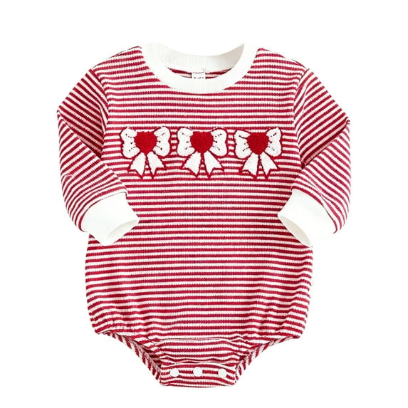 Baby Valentine's Day Sweatshirt Romper Striped Heart Clover Waffle Long ...