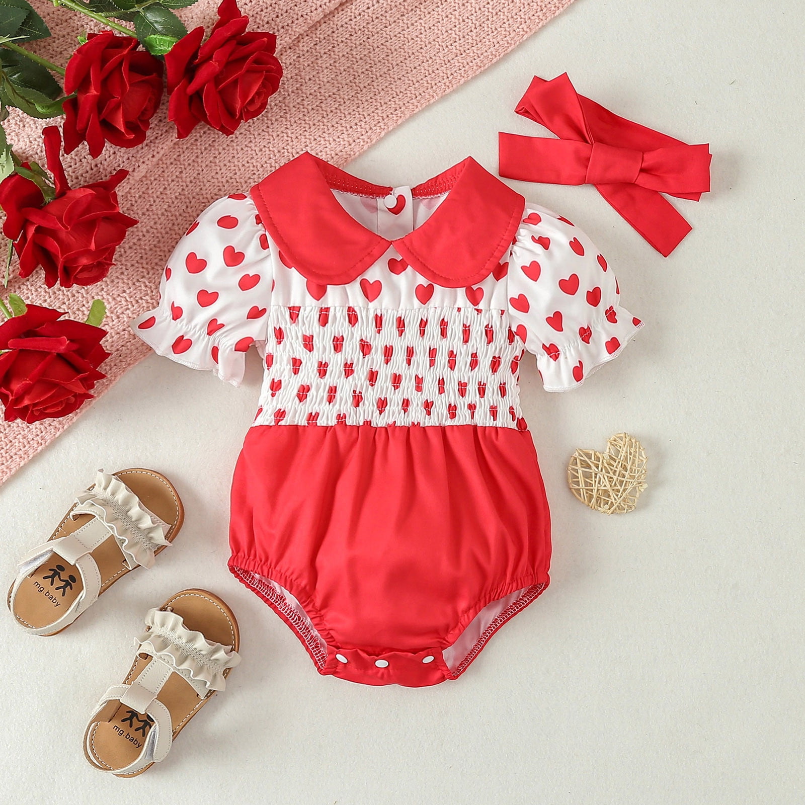 Baby Valentines Day Outfit Girl Lover Heart Letter Embroider Long Sleeve Bodysuit Girl Outfits ...