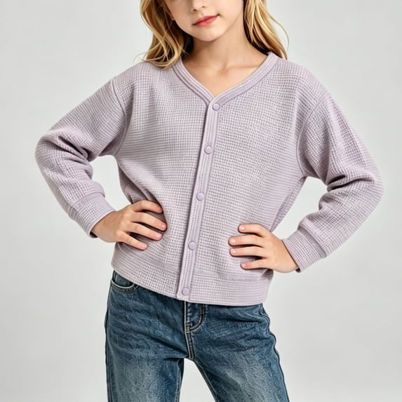 Baby Waffle Knit V-Neck Cardigan, Long Sleeve Button Front Outerwear ...