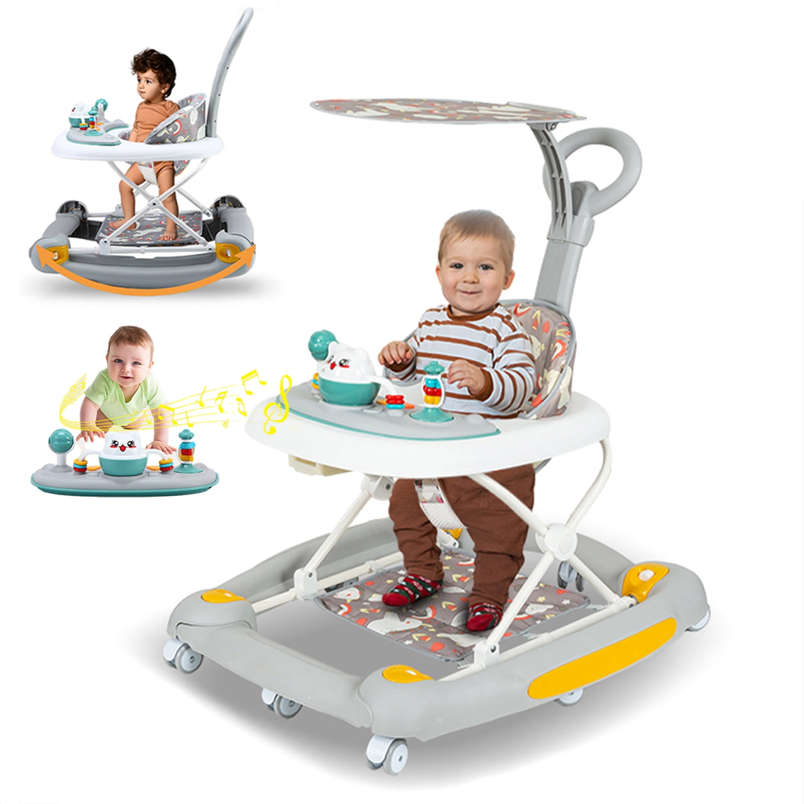 SLLINGLUO Baby Walker, Foldable 5-in-1 Infant Walker with Music & Toys ...