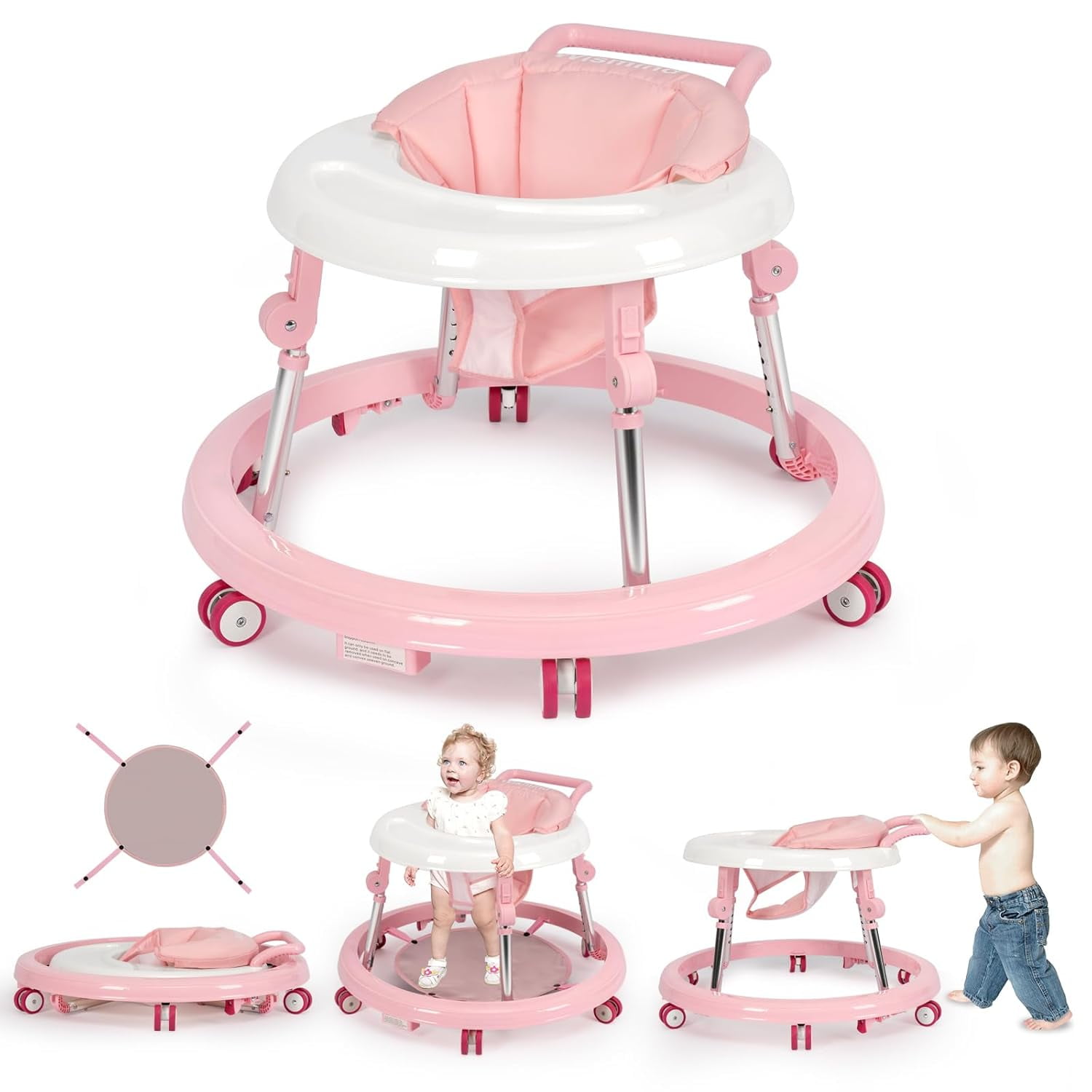 Baby Walker, Portable/Foldable/9 Adjustable Heights/With Wheels/Anti ...