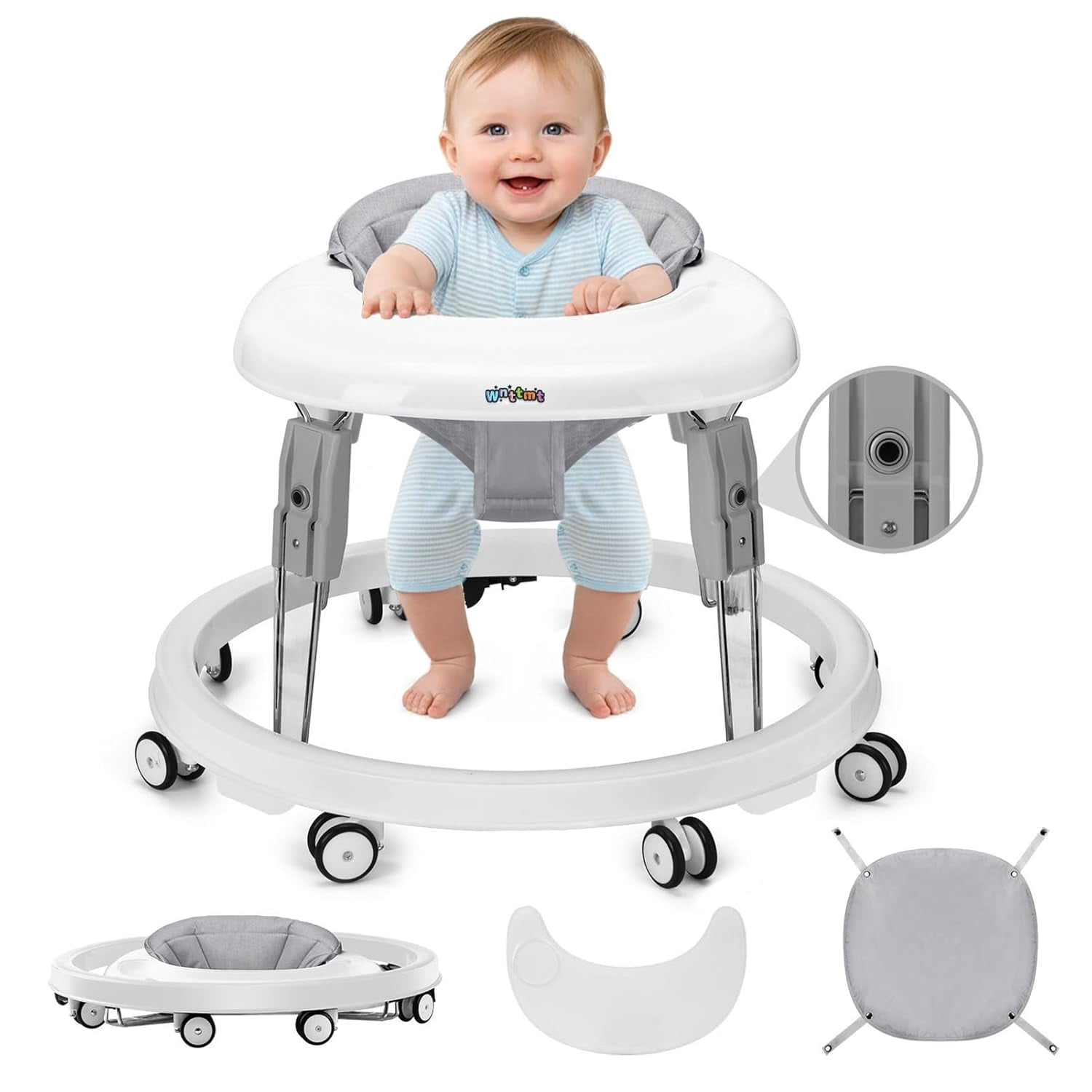 Baby Walker with Wheels, One-Touch Folding Portable Baby Walkers with 3 ...