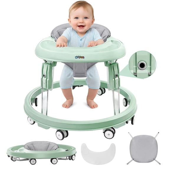 Foldable Baby Walker Activity W/ Wheels,Height Adjustable W/ Large ...
