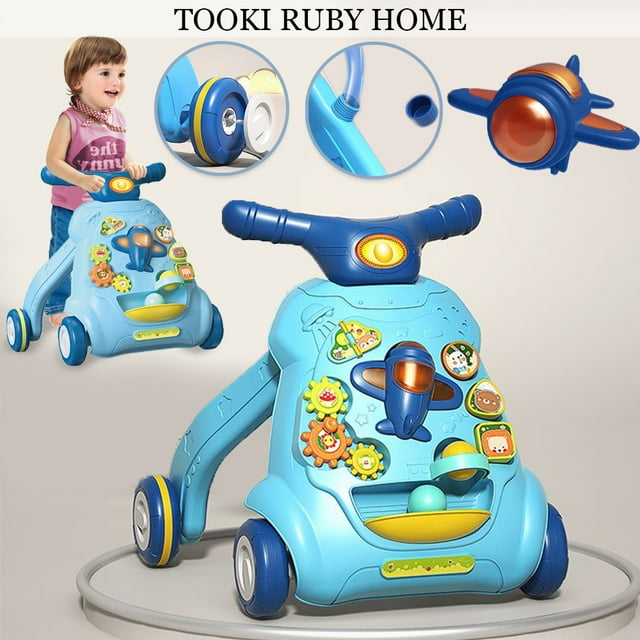 Blue Baby Push Walker Toy with Adjustable Speed Wheels and Water Tank ...