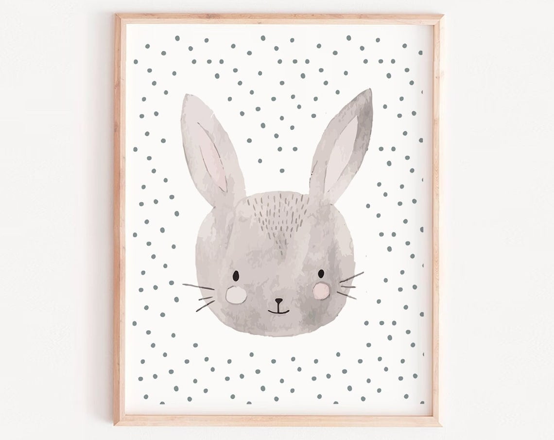 Baby Wall Art, Baby Rabbit Print, Nursery Animal Print, Woodlands ...