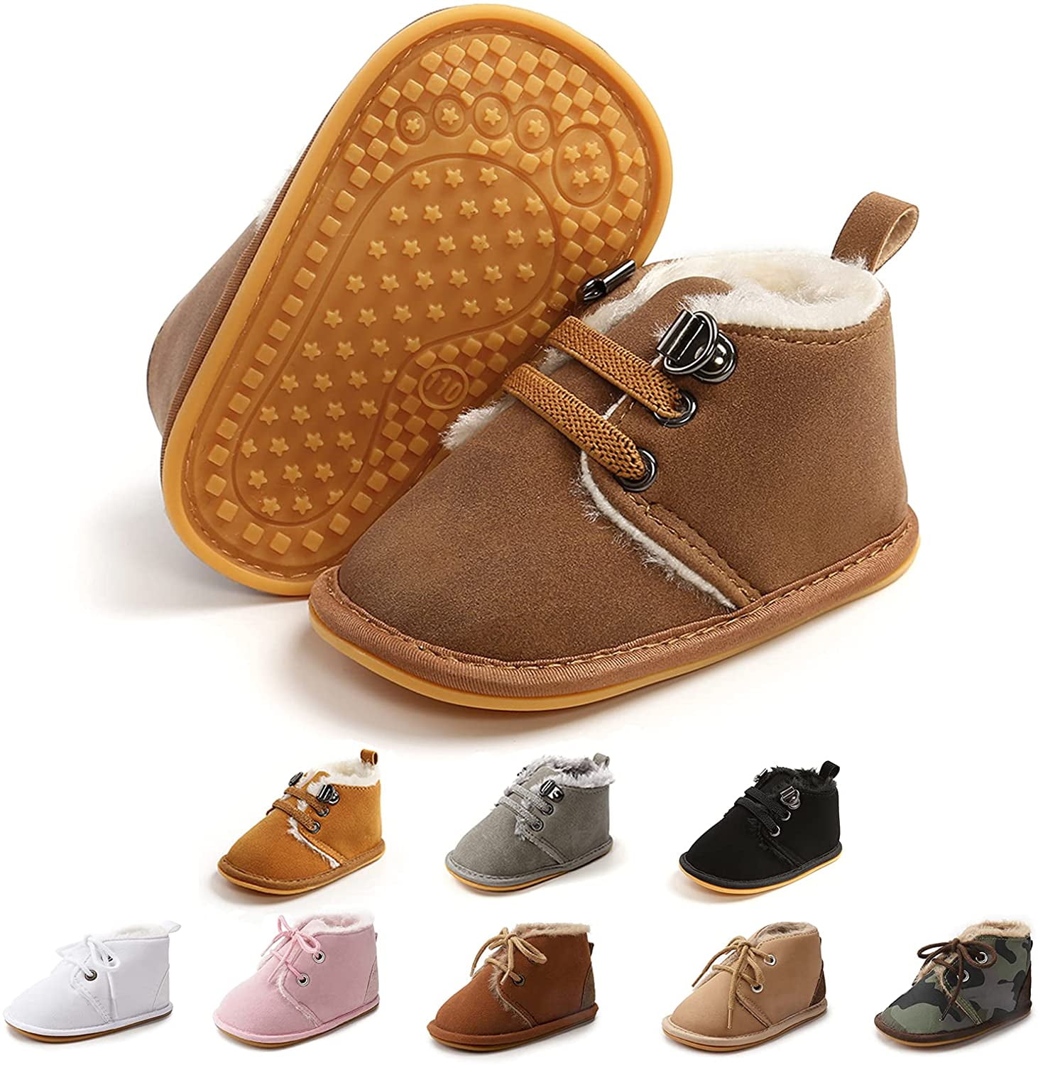 Baby Warm Booties Newborn Boy Girl Boots Cozy Fur Shoes Lace Up Toddler ...