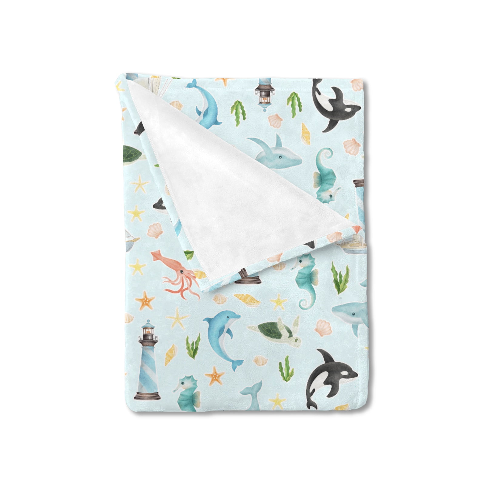 Baby Watercolor Blue Sea Animals Blanket for Boy Whale Sea Horse ...